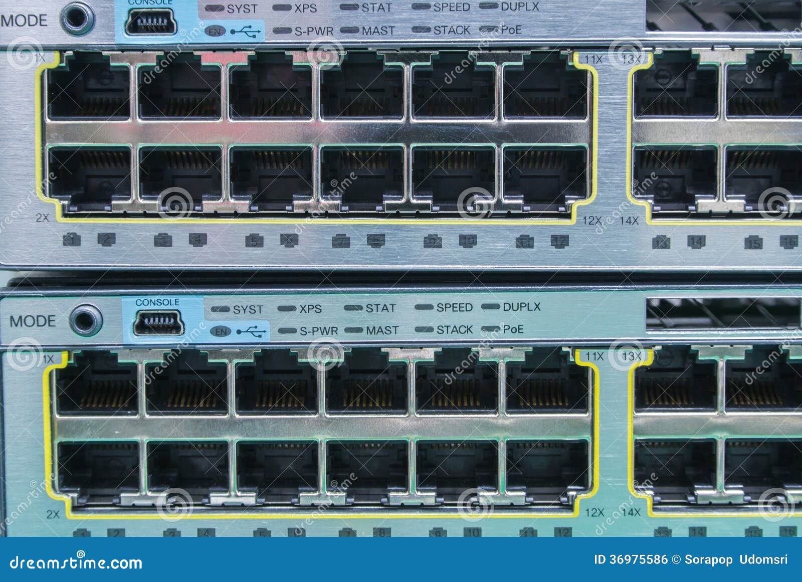 Switch Ethernet. RJ45 Port Connectors Stock Photo - Image of power ...