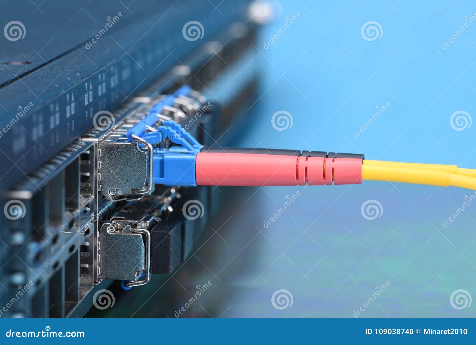 Switch with Fiber Optic Cables Stock Photo - Image of connection ...