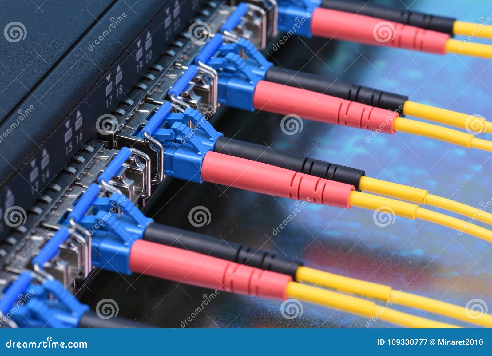 Switch with Fiber Optic Cables Stock Image - Image of data, device ...