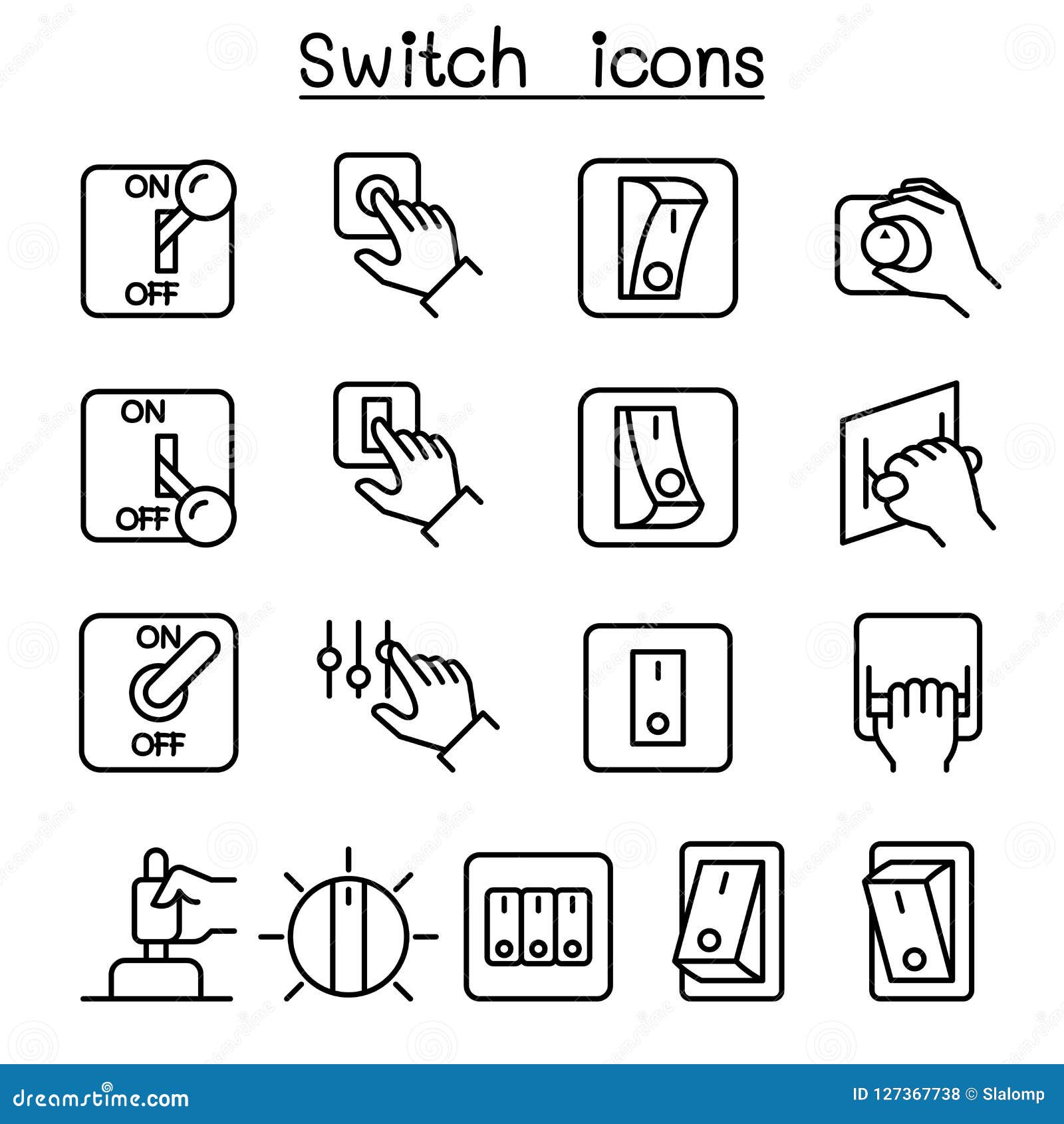 Switch Icon Set in Thin Line Style Stock Vector - Illustration of press ...