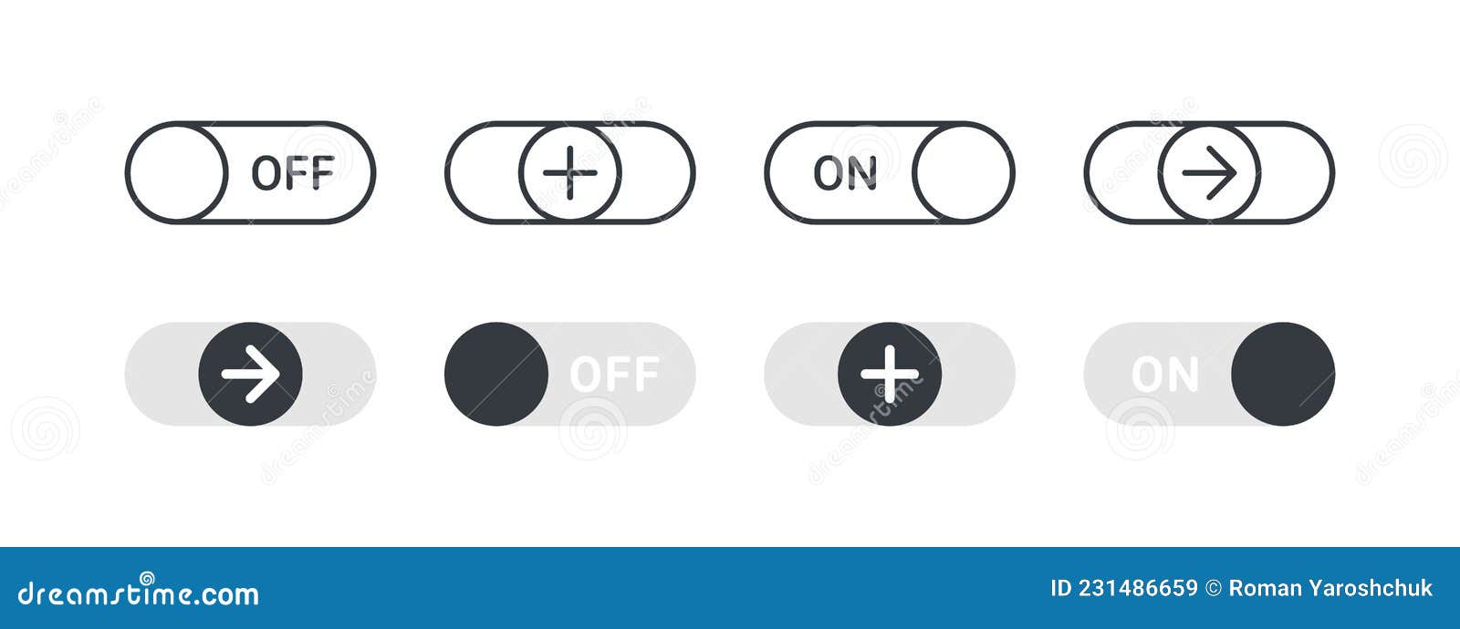 Switch Icons. Switches with Different Signs. Toggle Element for Mobile ...