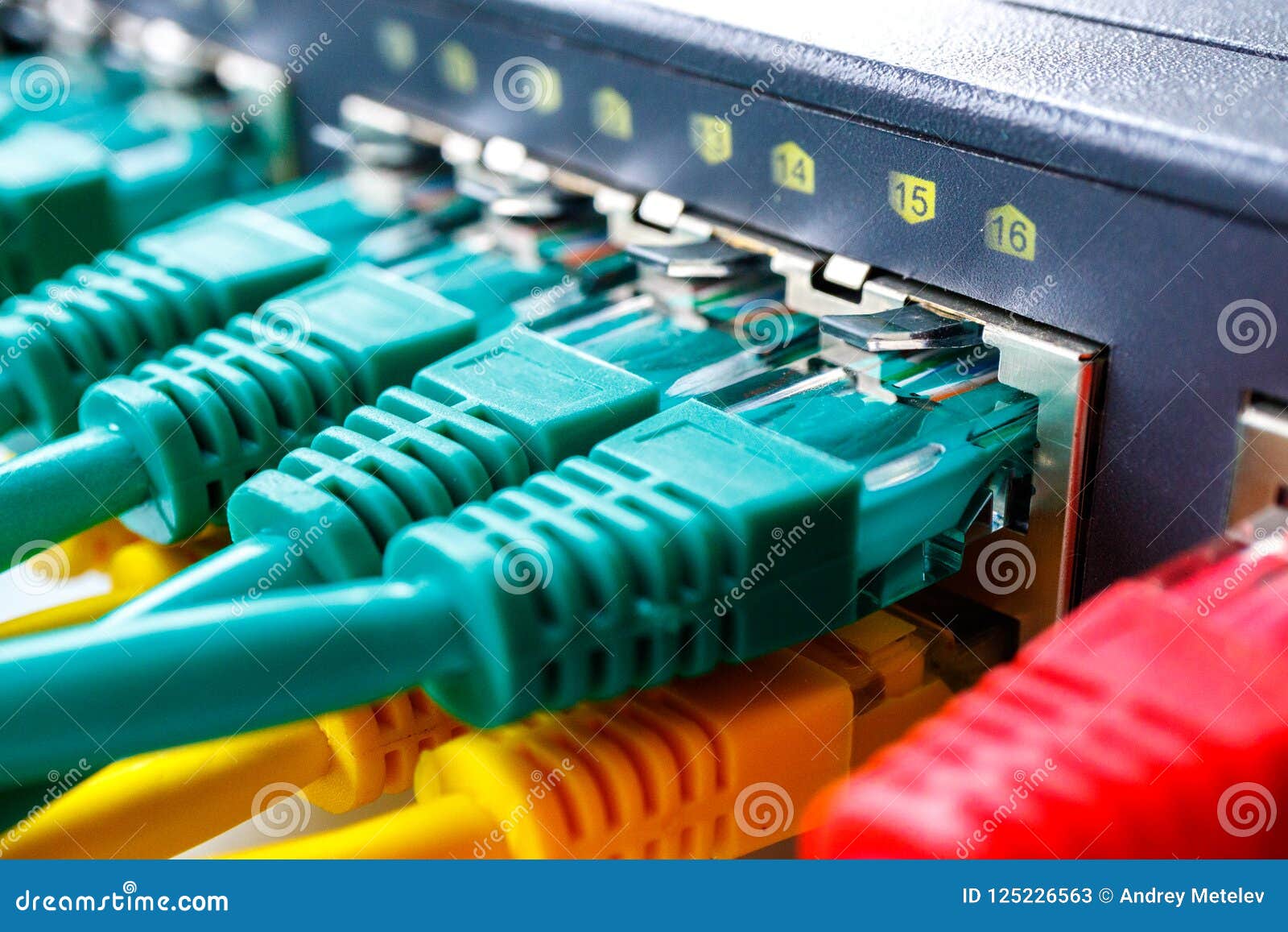 Switch for Internet Access in it are Inserted Different Color Cables ...