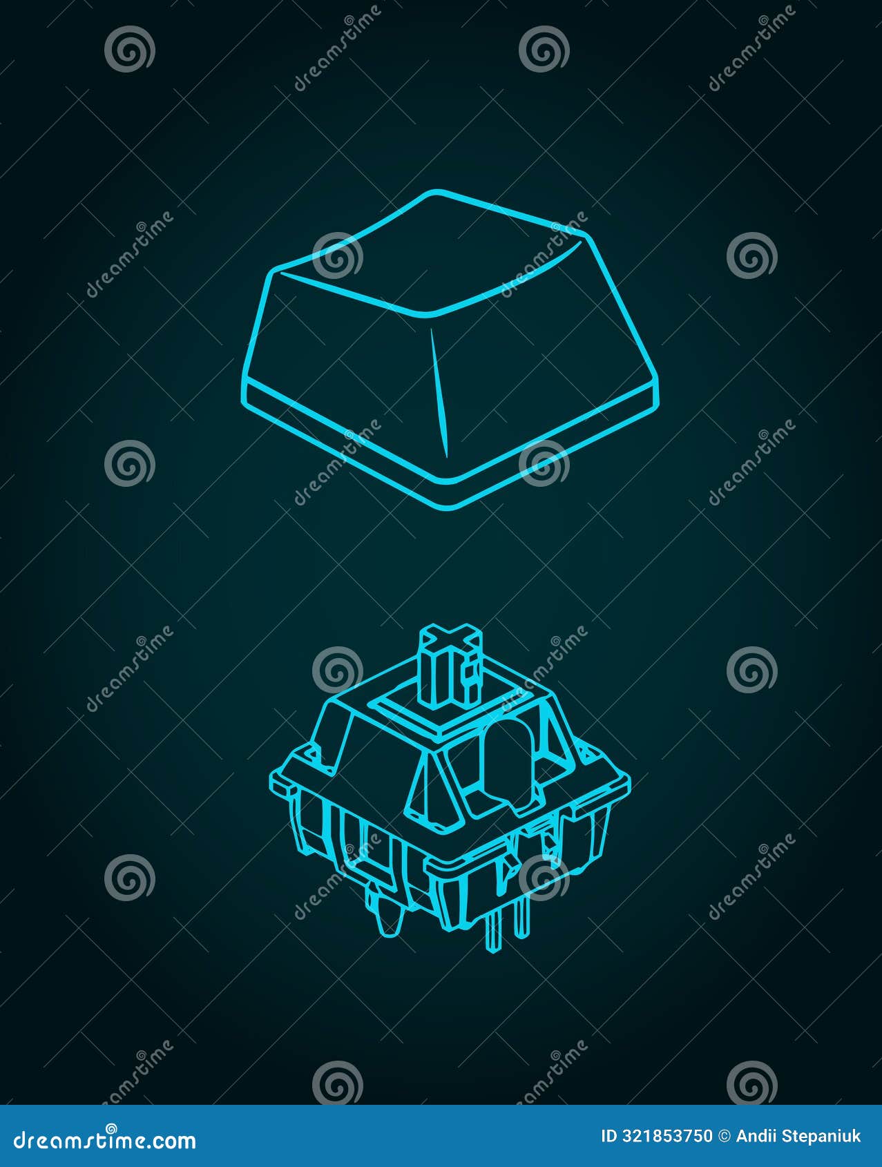 Switch and Keycap for Mechanical Keyboard Isometric Blueprint Stock ...