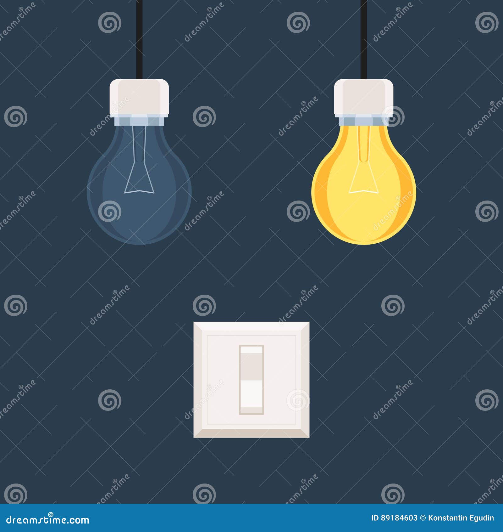 Switch and light bulbs stock vector. Illustration of invention - 89184603