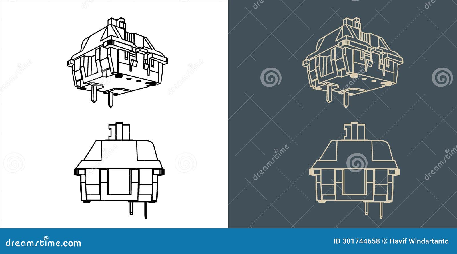 Switch Mechanical Keyboard Wireframe Blueprint Stock Illustration ...
