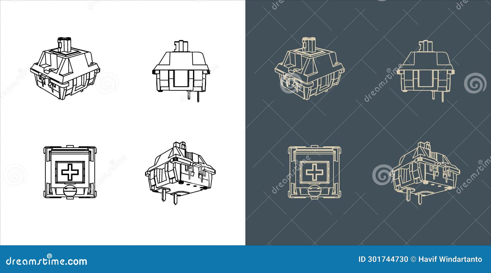 Switch Mechanical Keyboard Wireframe Blueprint Stock Illustration ...