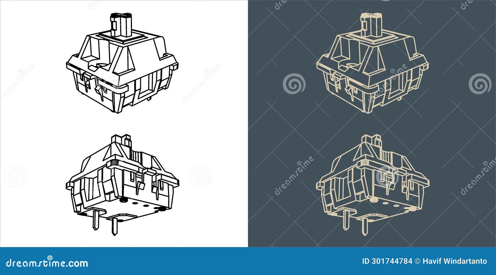Switch Mechanical Keyboard Wireframe Blueprint Stock Vector ...
