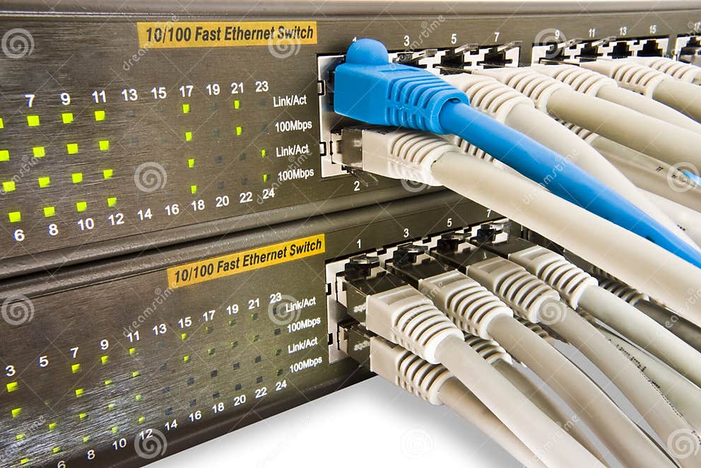Switch and network cable stock photo. Image of industrial - 4612436