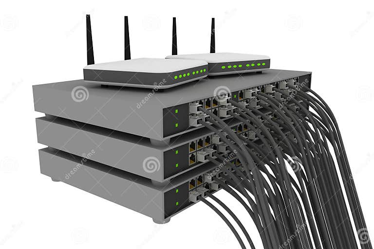 Switch Rack with Cables and Routers Stock Illustration - Illustration ...