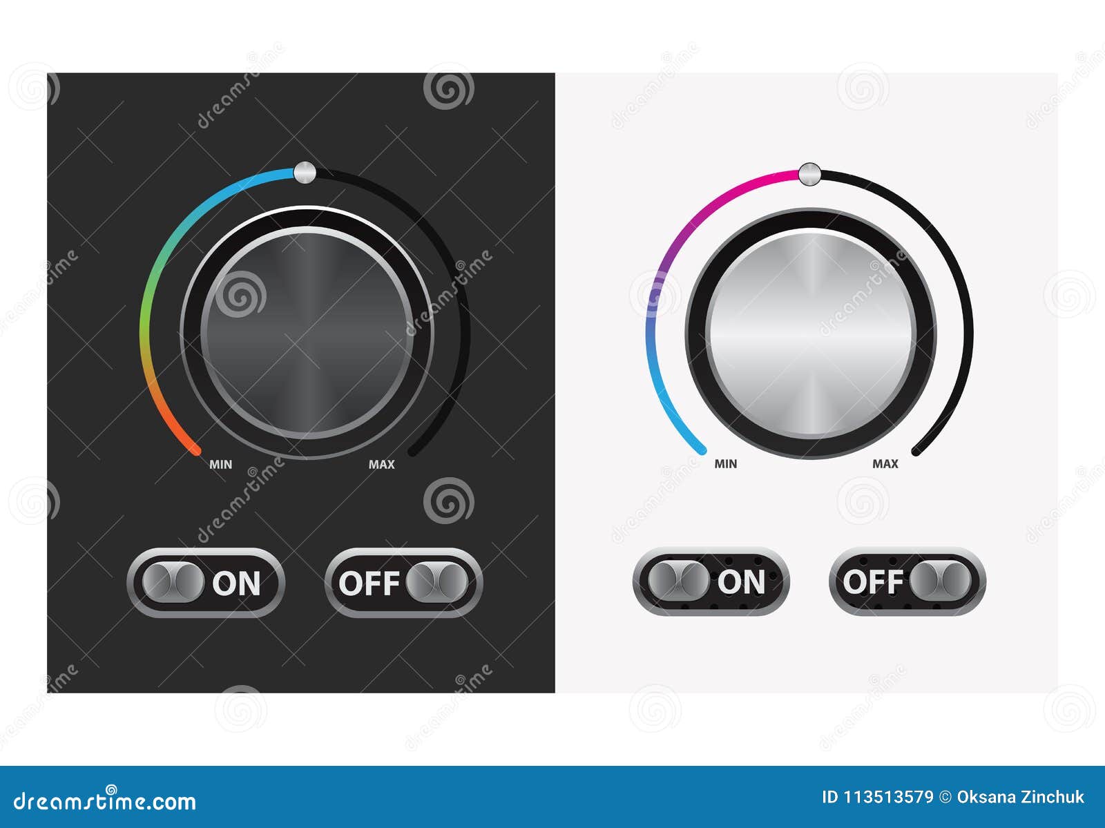 Switch Round Knob Button. on Dark and White Background Stock Vector ...