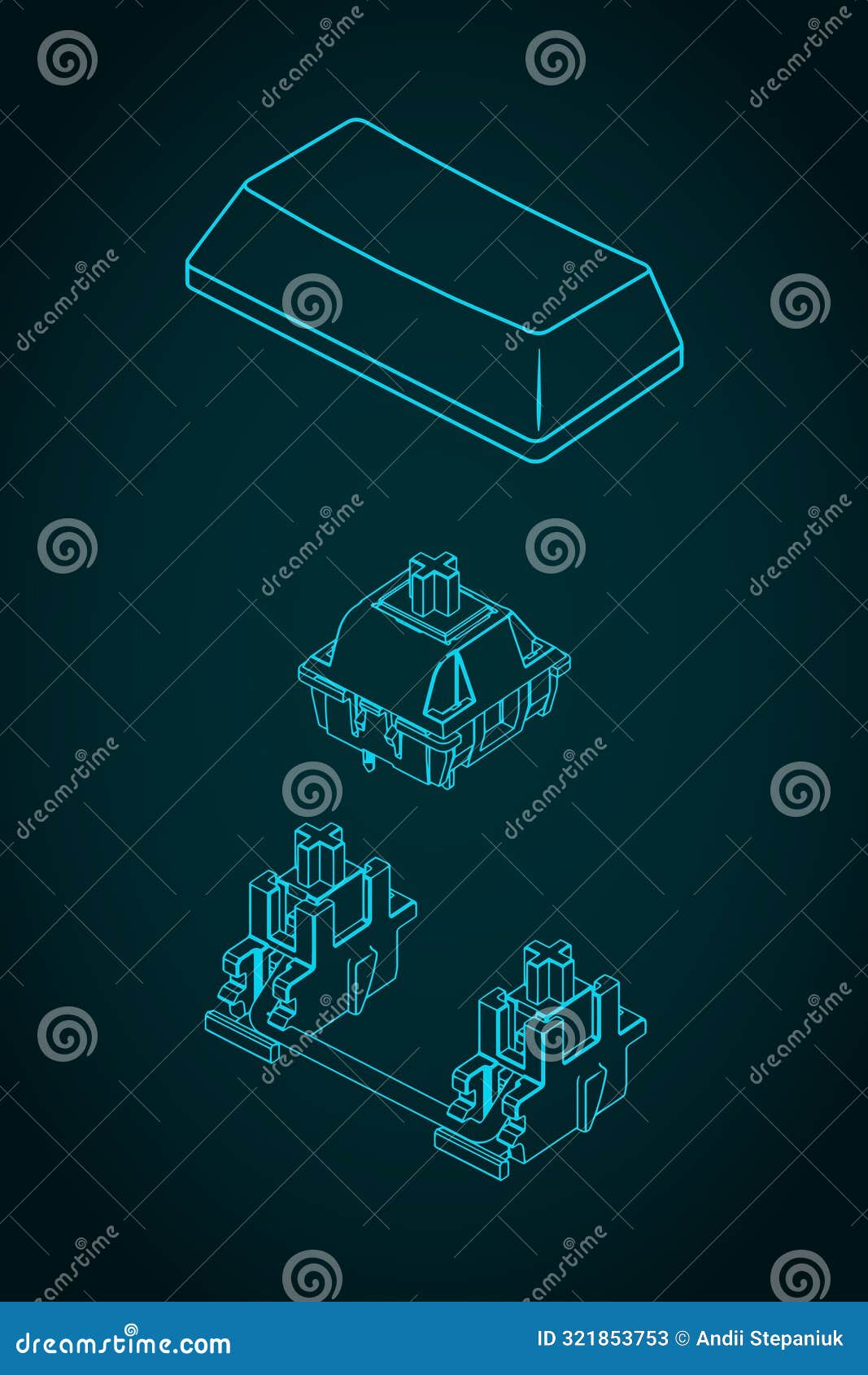 Switch with Stabilizer and Keycap for Mechanical Keyboard Isometric ...
