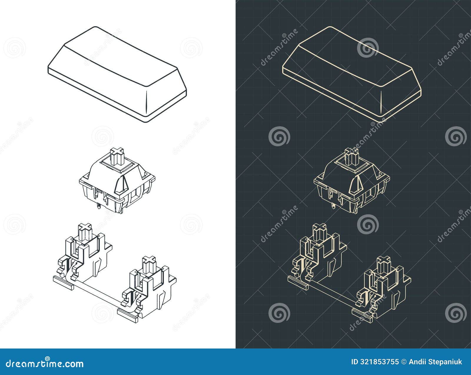 Mechanical Keyboard Switche Keycap And Key Puller Isometric Blueprints ...