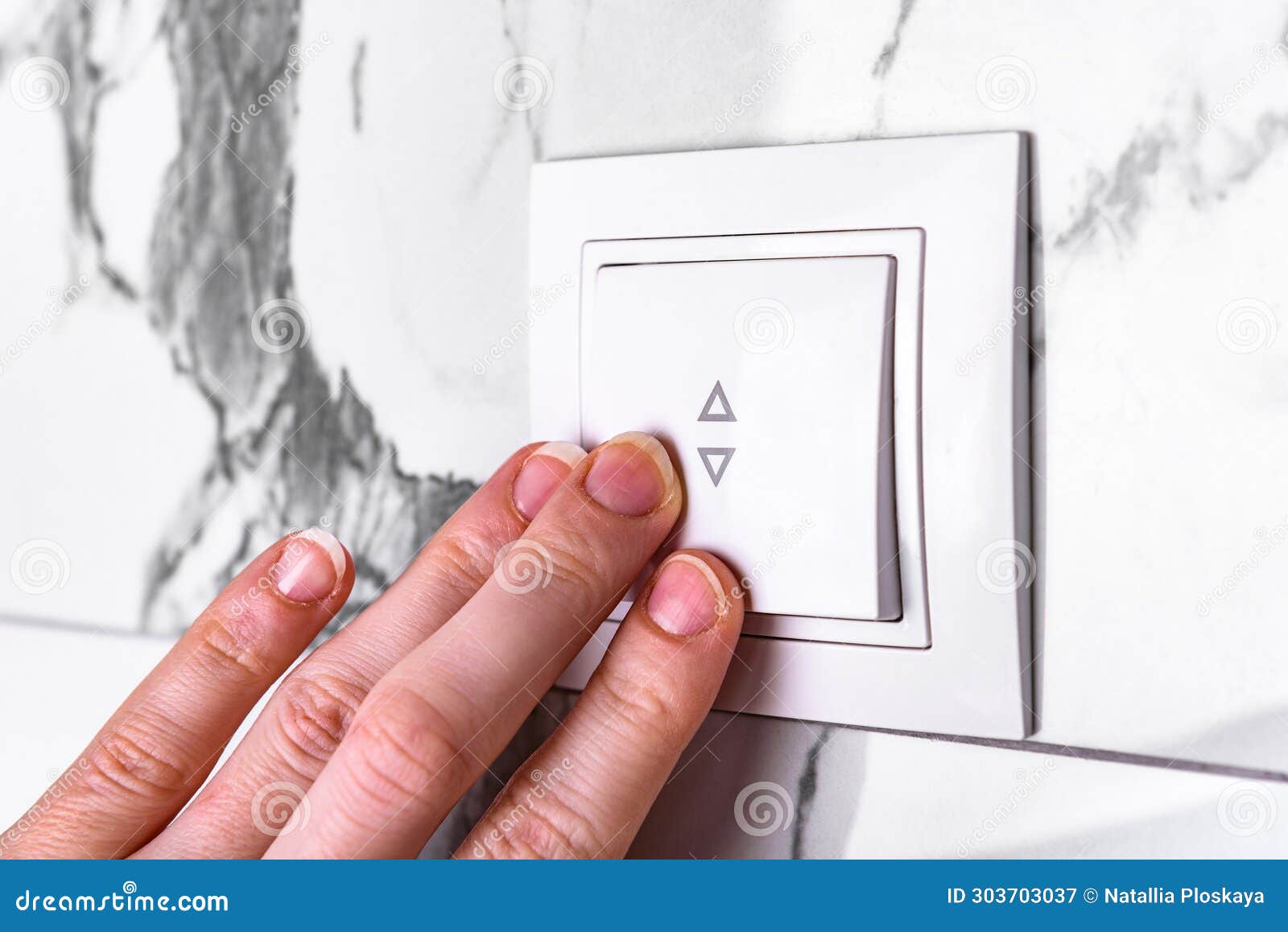 Switch on White Tile Wall in Bathroom. Stock Image - Image of control ...