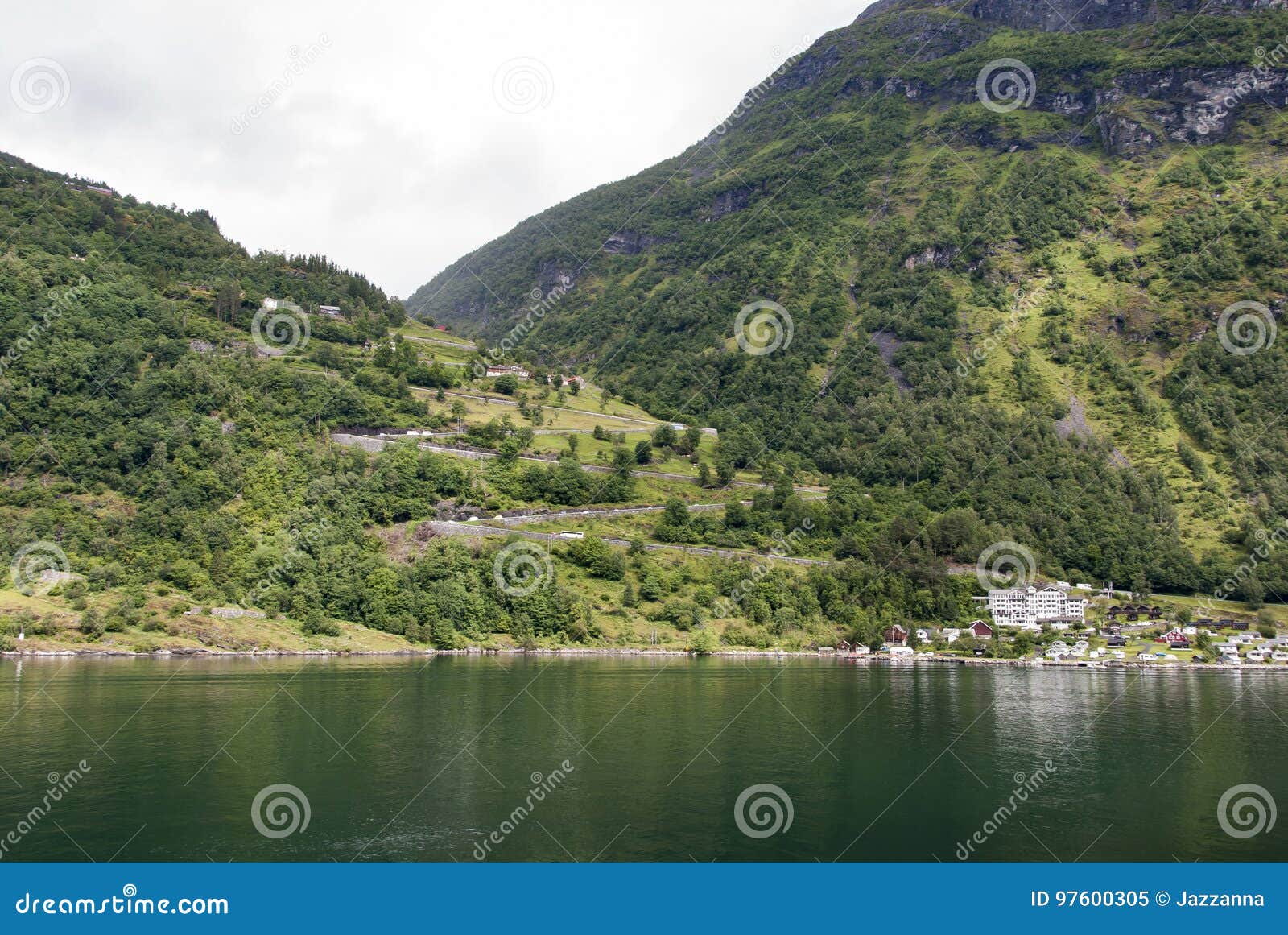 Switchback Road at Geiranger Fjord Stock Image - Image of landscape ...