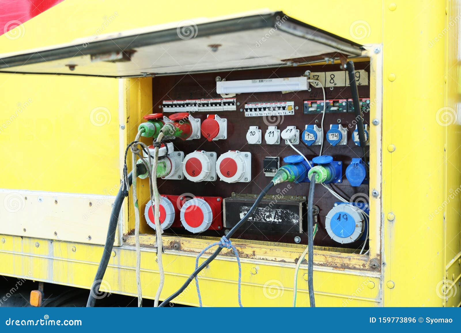 Switchboard with Connectors and Cables Stock Photo - Image of button ...