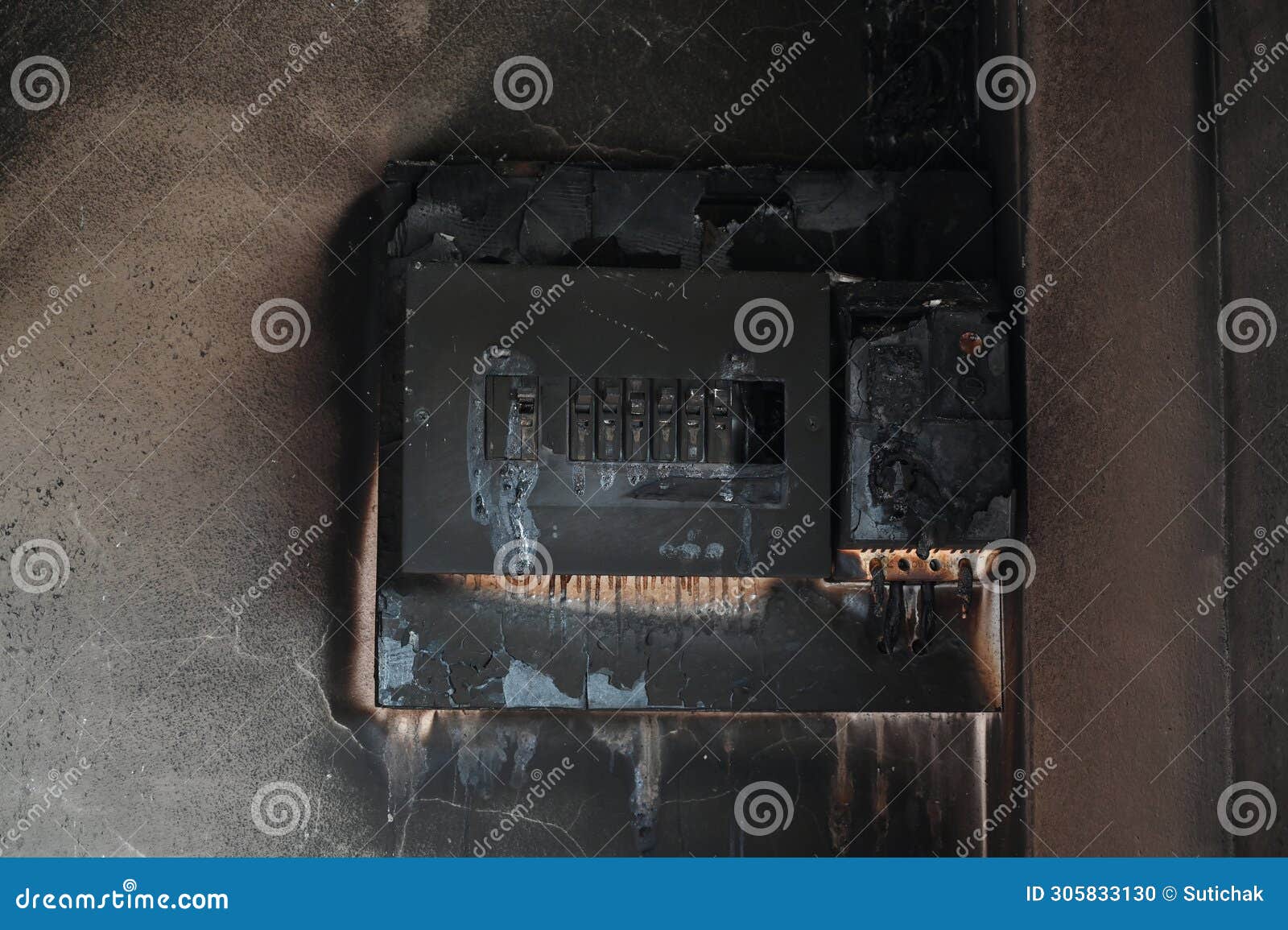 Switchboard Electricity Burn On Brick Wall Texture Background Royalty ...