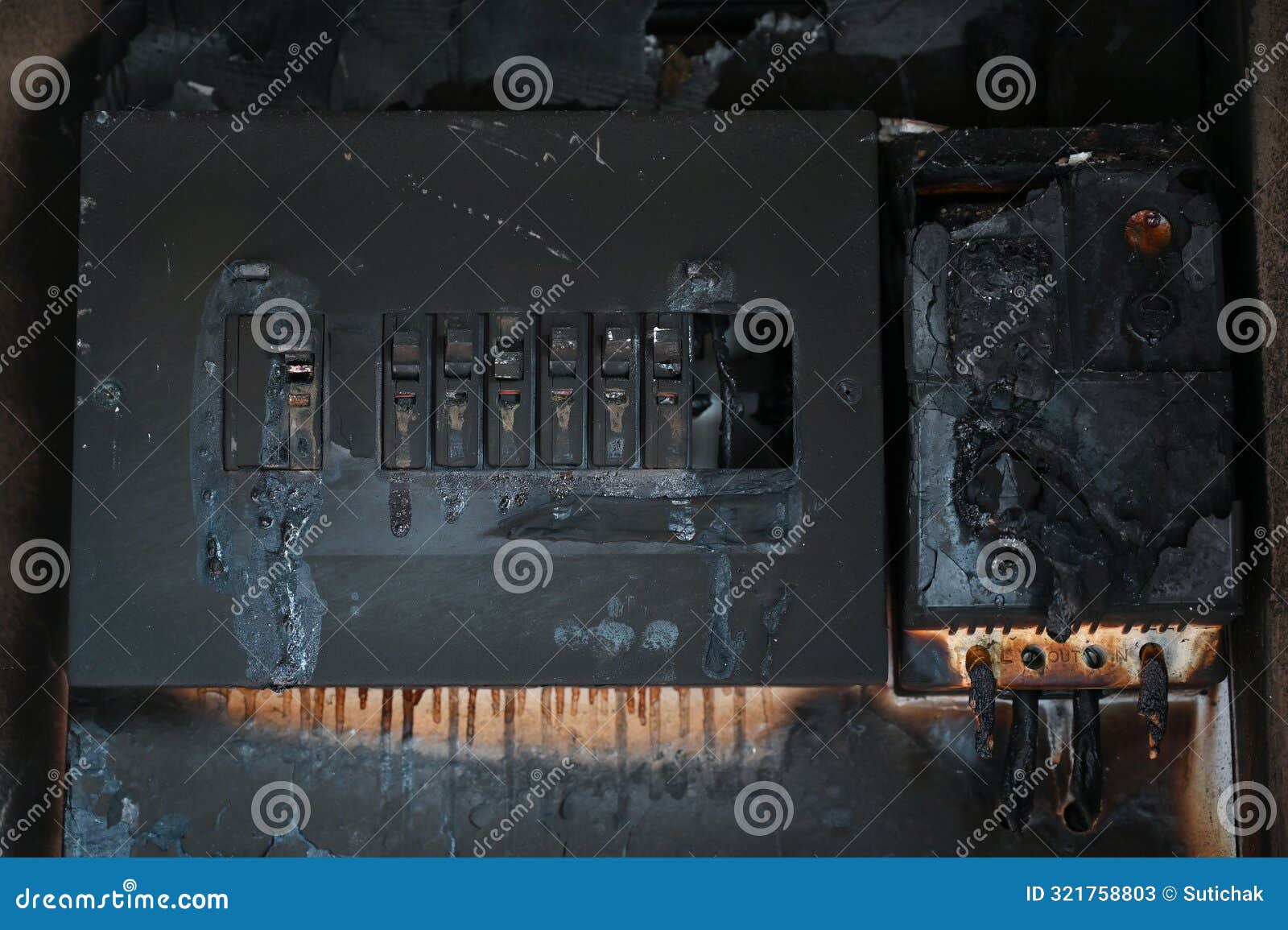Switchboard Electricity Burn On Brick Wall Texture Background Royalty ...