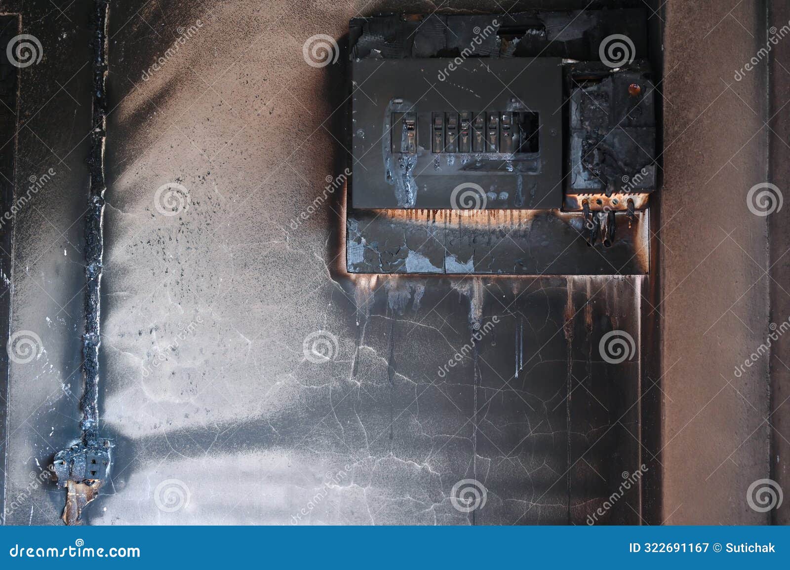 Switchboard Electricity Burn On Brick Wall Texture Background Royalty ...