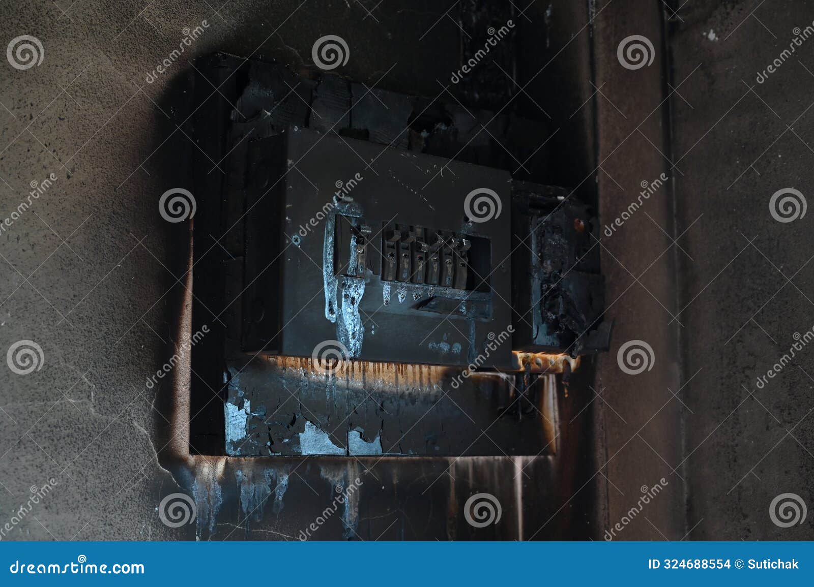 Switchboard Electricity Burn On Brick Wall Texture Background Royalty ...