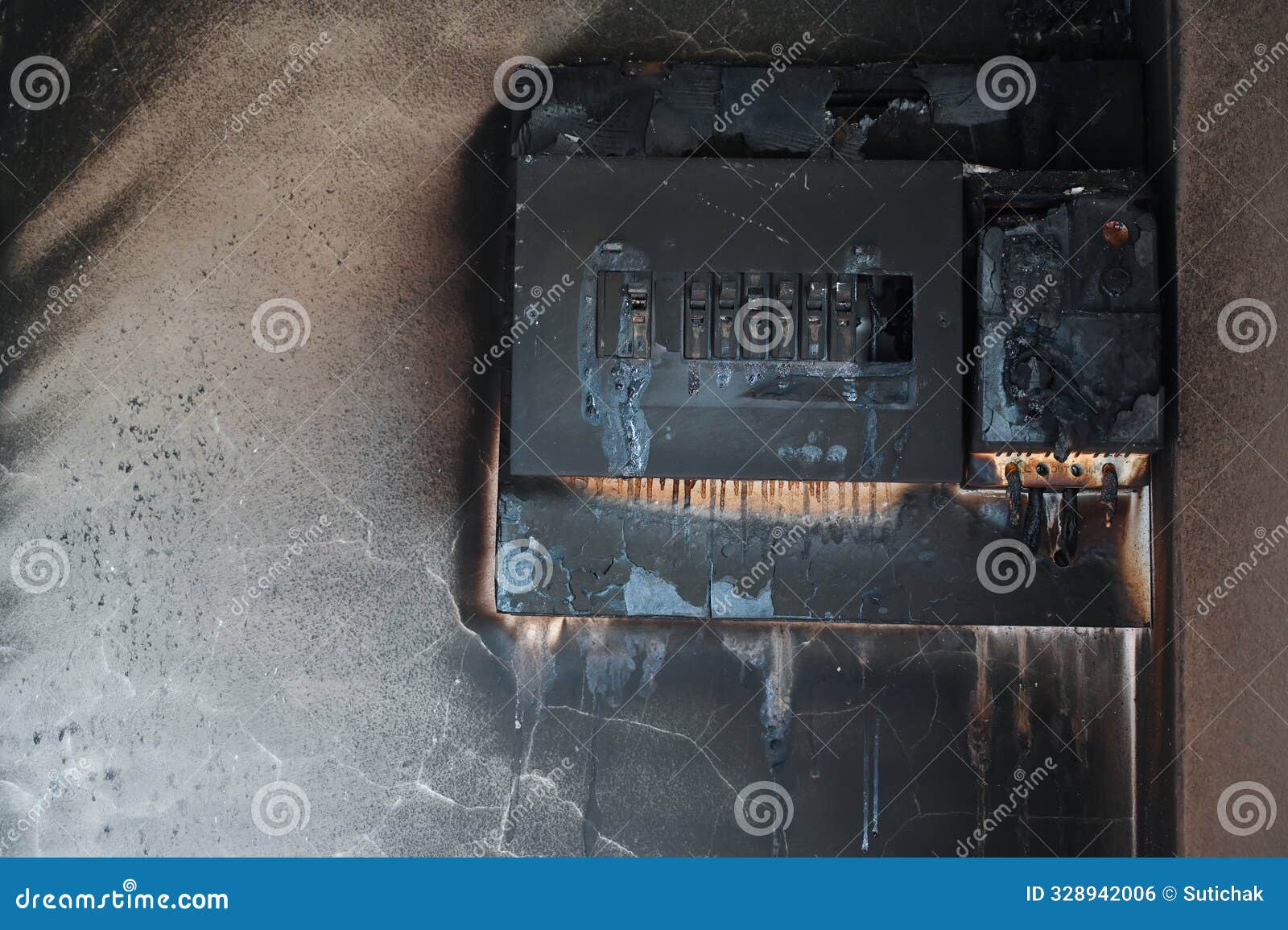 Switchboard Electricity Burn on Brick Wall Texture Background Stock ...