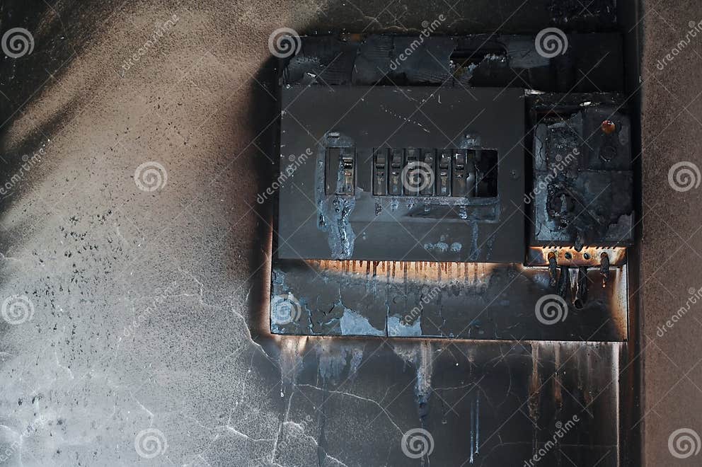 Switchboard Electricity Burn on Brick Wall Texture Background Stock ...