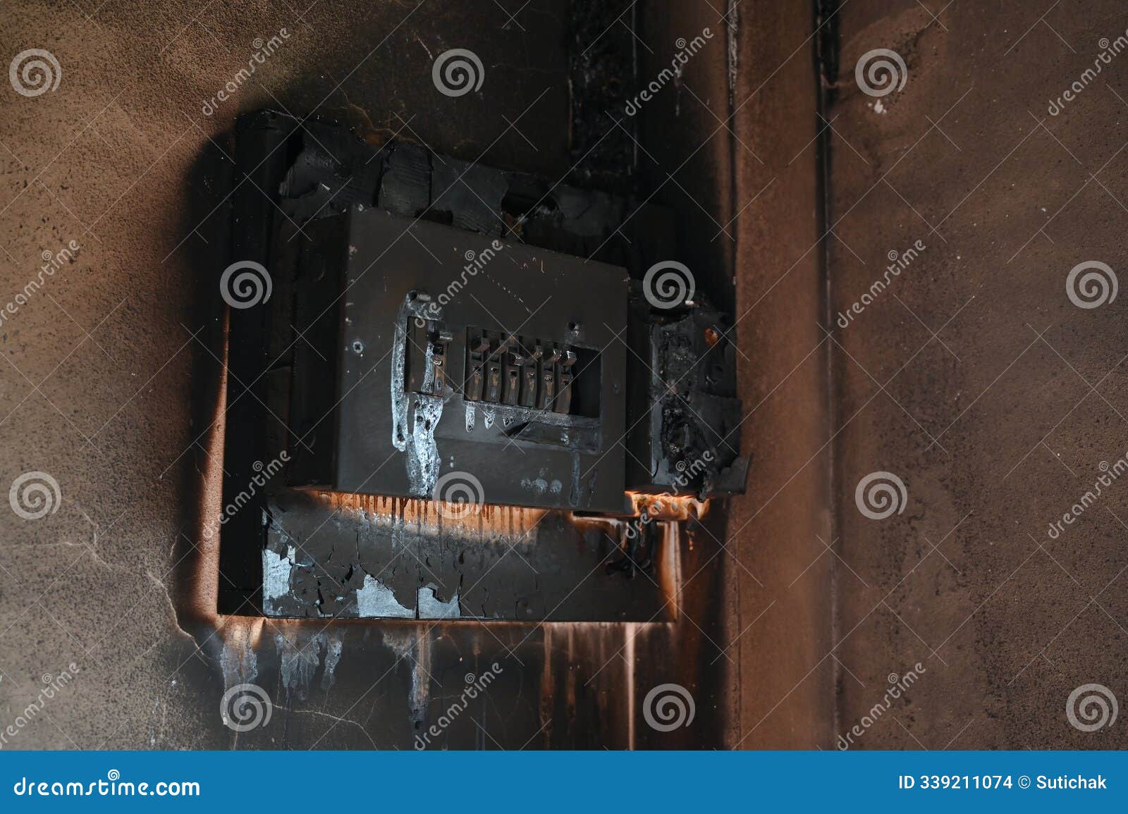 Switchboard Electricity Burn on Brick Wall Texture Background Stock ...
