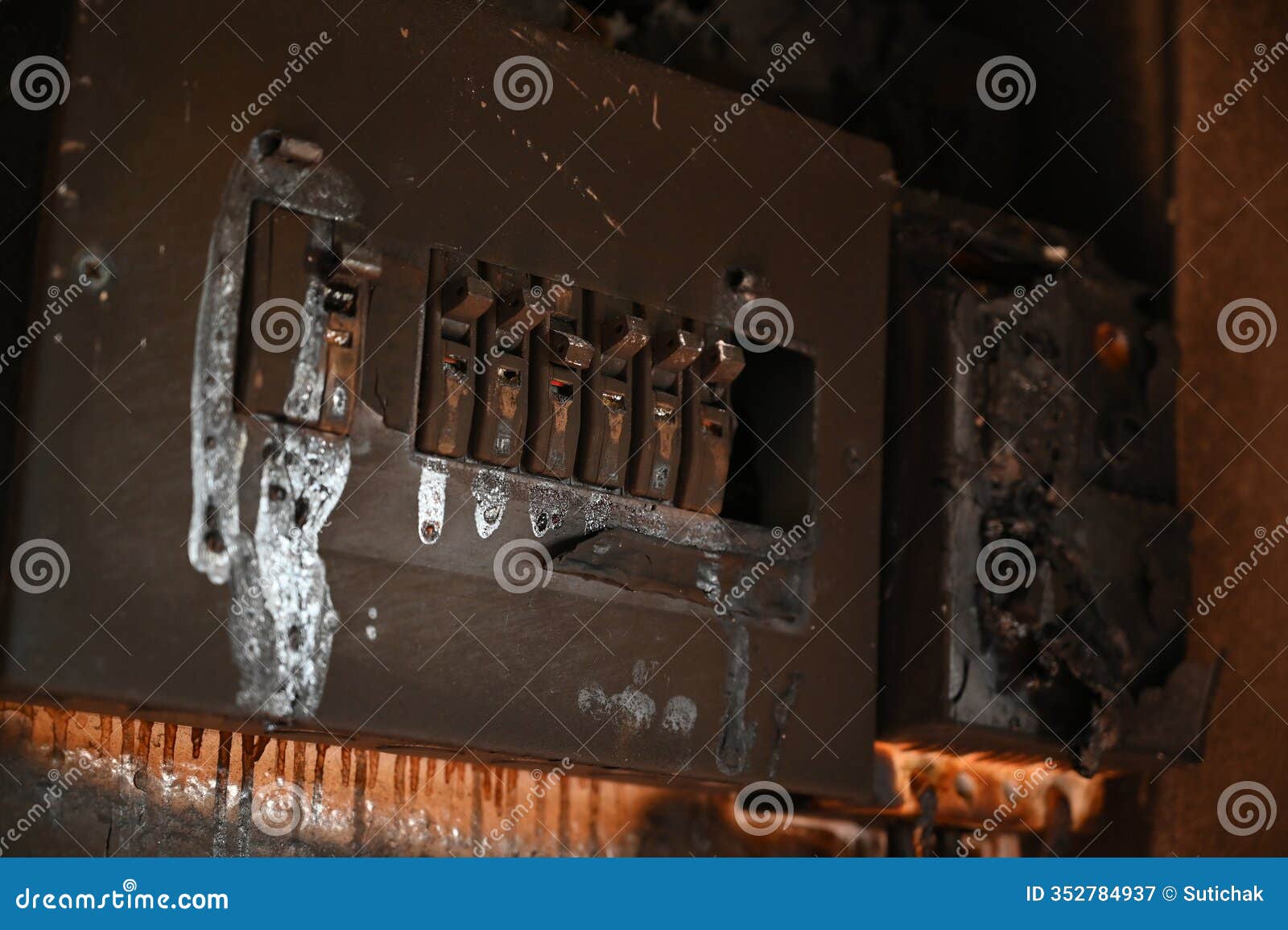Switchboard Electricity Burn On Brick Wall Texture Background Royalty ...