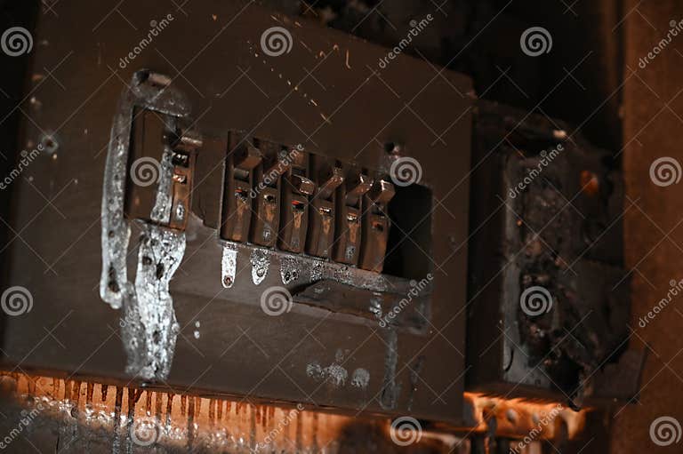 Switchboard Electricity Burn on Brick Wall Texture Background Stock ...