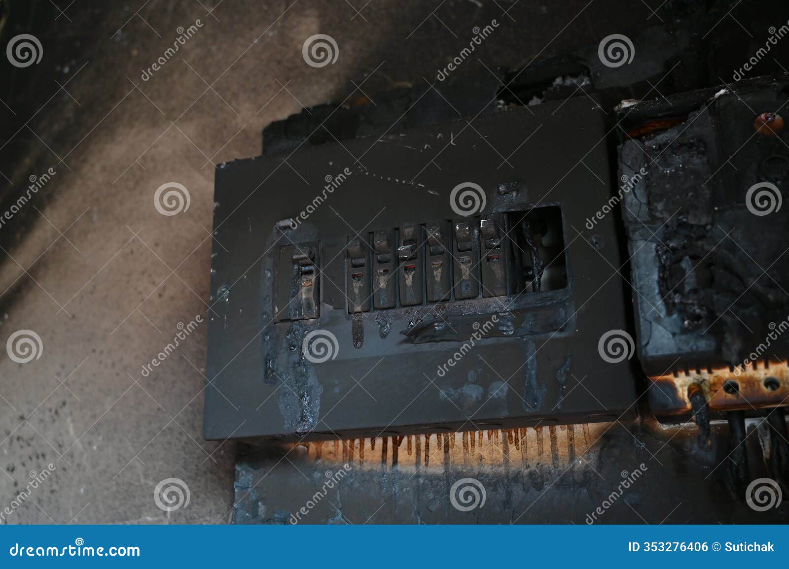 Switchboard Electricity Burn on Brick Wall Texture Background Stock ...