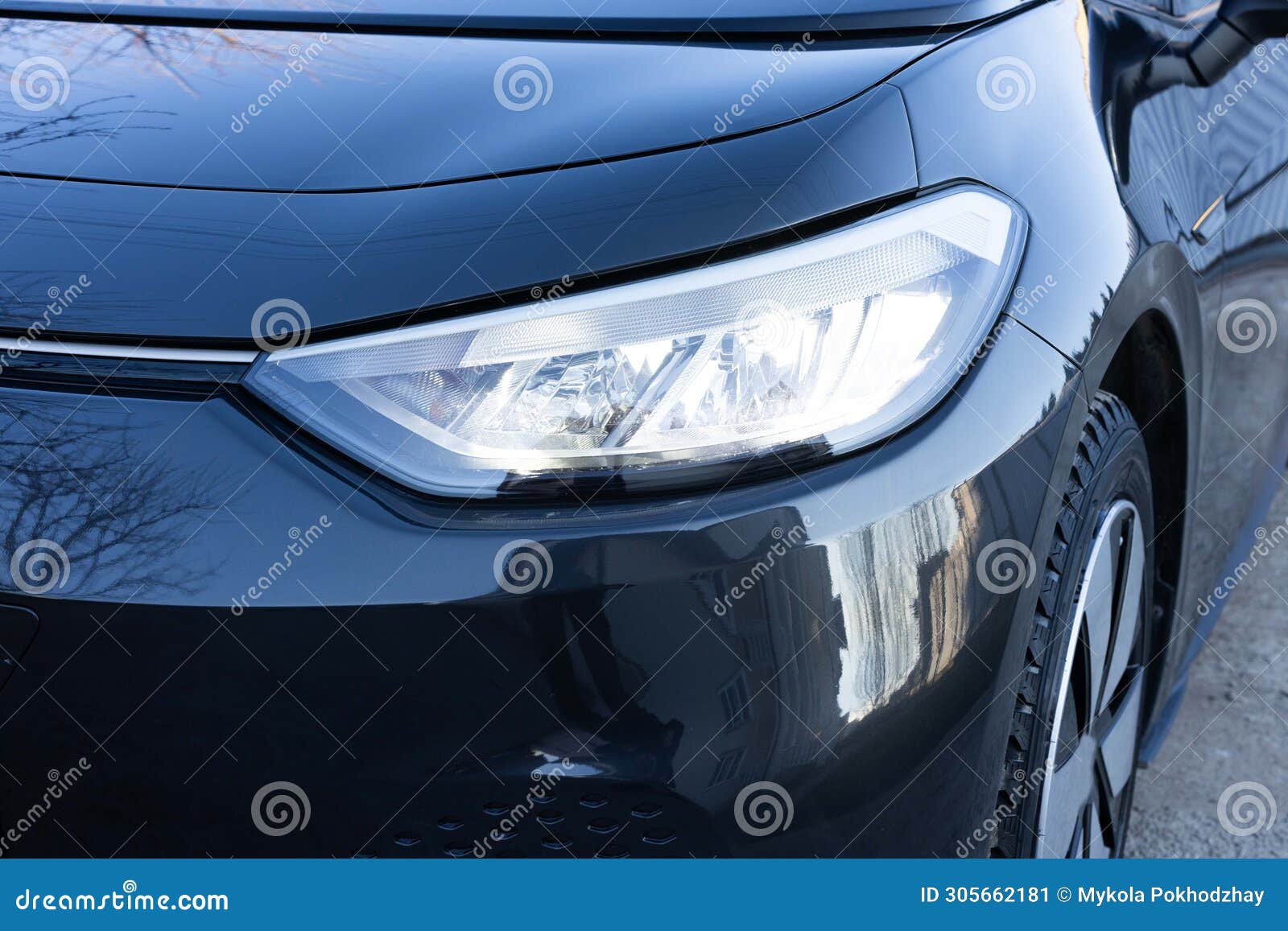 Switched on Led Lights of Luxury Car. Car Front Led Light Stock Image ...