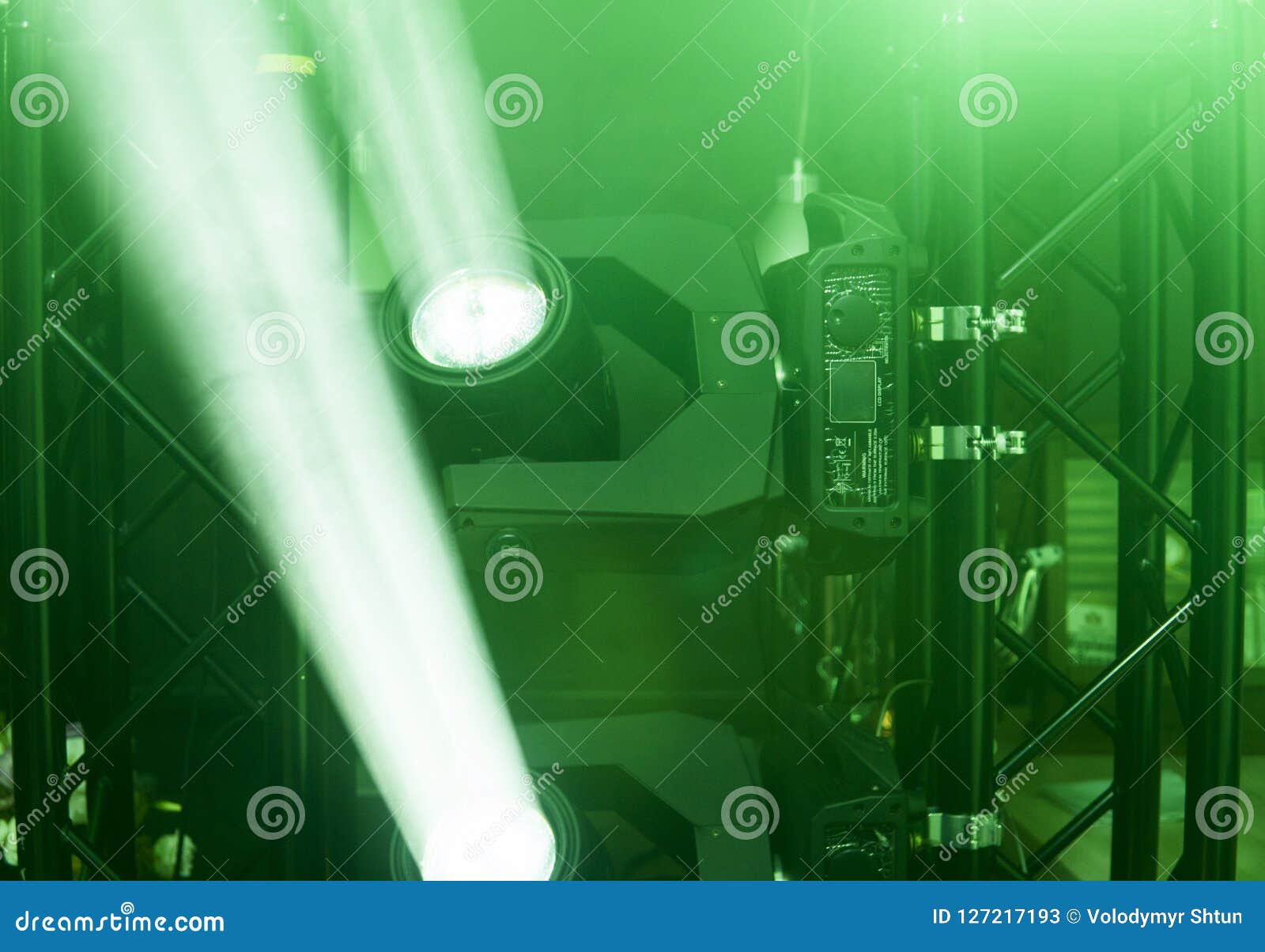 Switched on Stage Lights Under the Green Light. Light Moving Head for ...