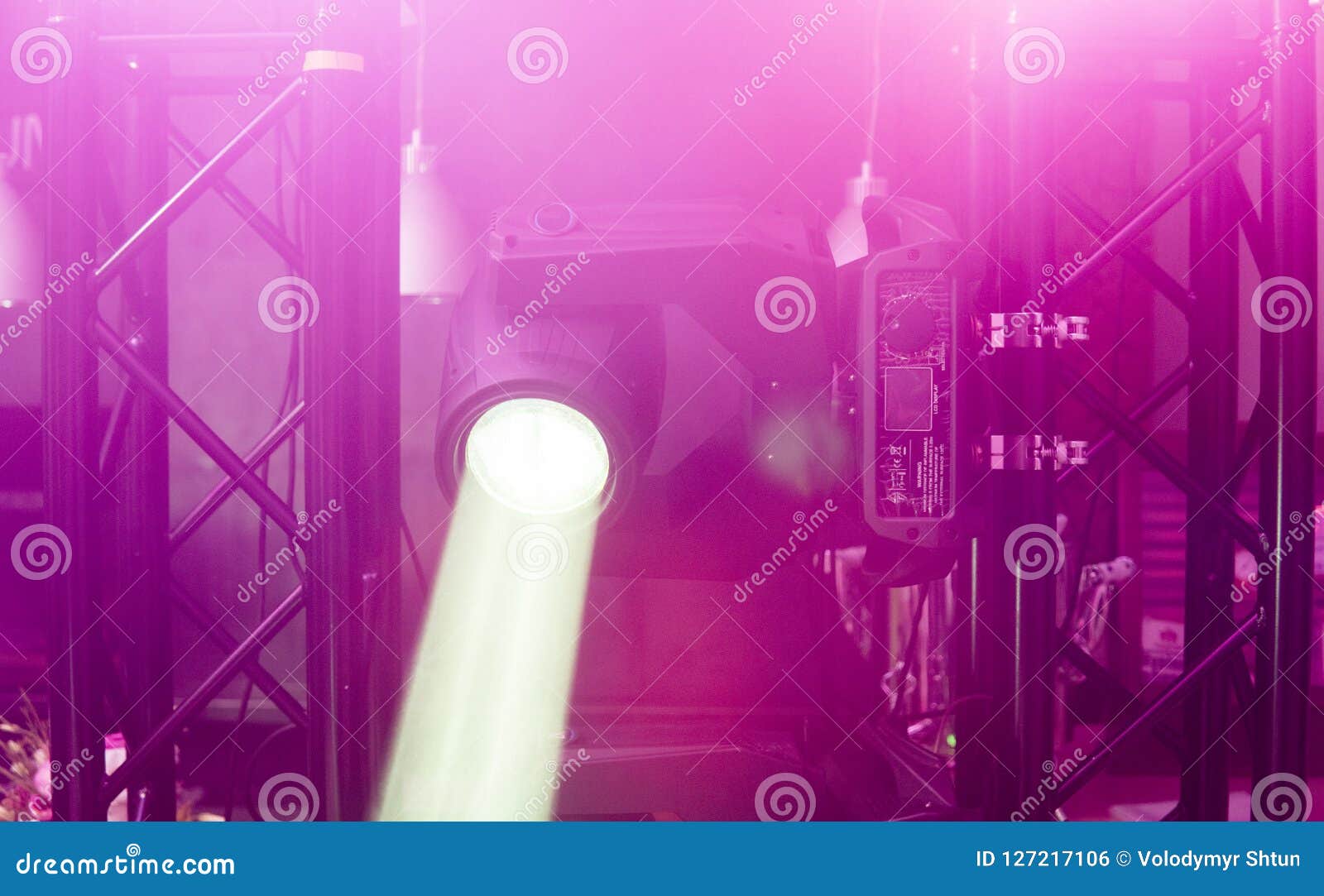 Switched on Stage Lights Under the Pink Light. Light Moving Head for ...