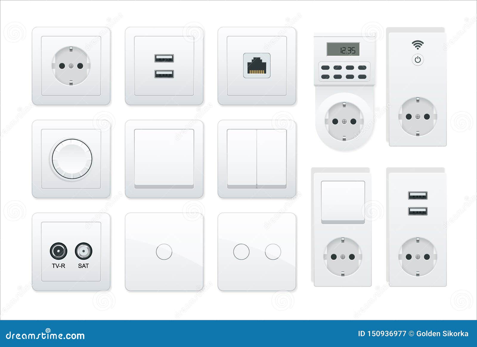 Switches And Sockets Set. All Types. AC Power Sockets Realistic ... Switches And Sockets Set. All Types. AC Power Sockets Realistic ...