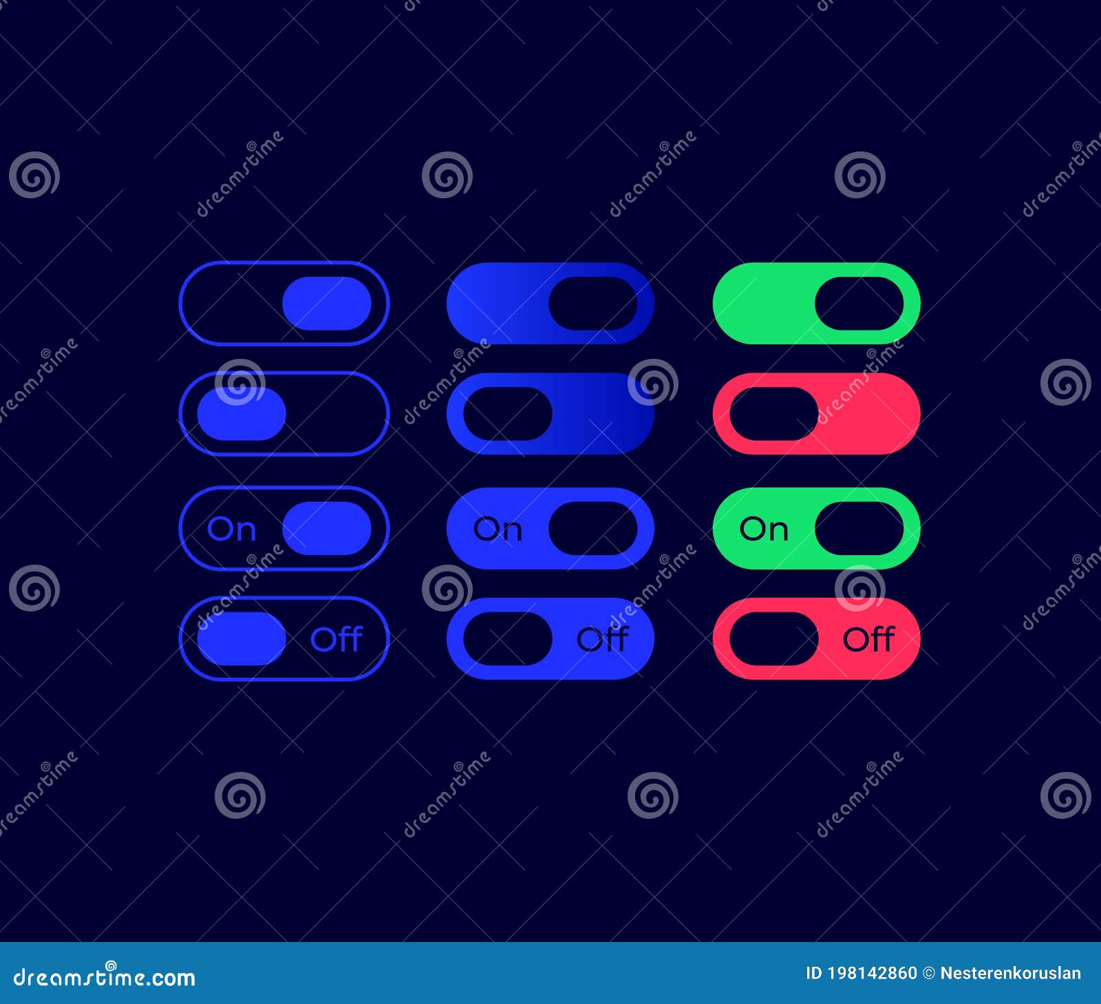 Switches UI elements kit stock vector. Illustration of flat - 198142860