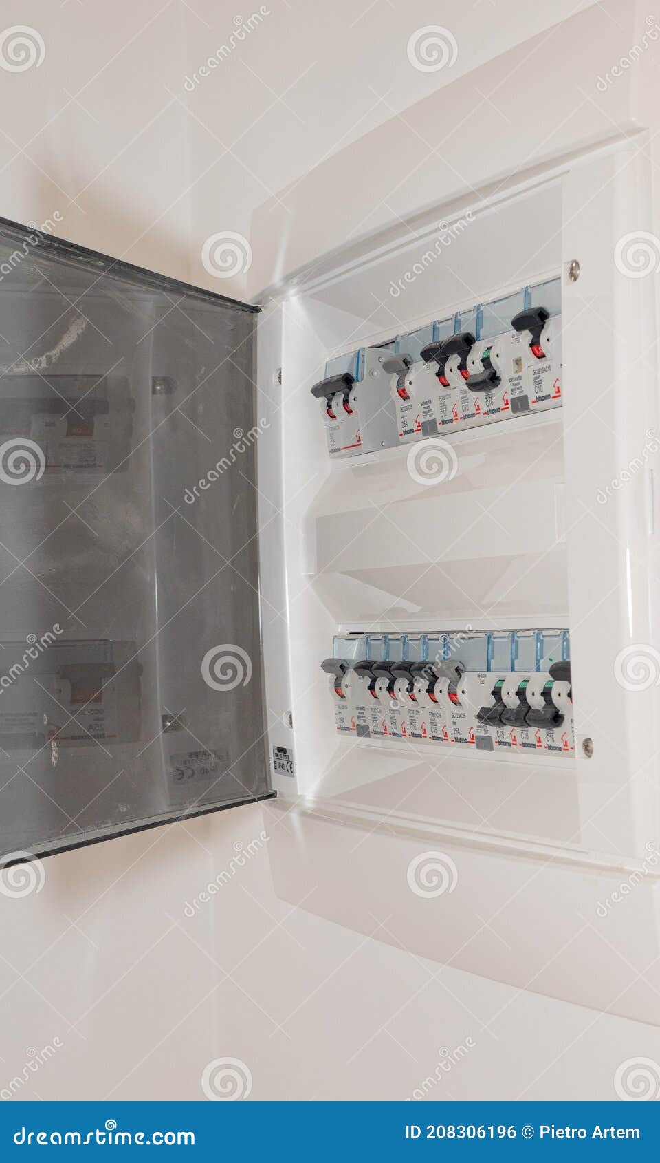 Switches with Wires in Electrical Switchboard Close Up. Electrical ...