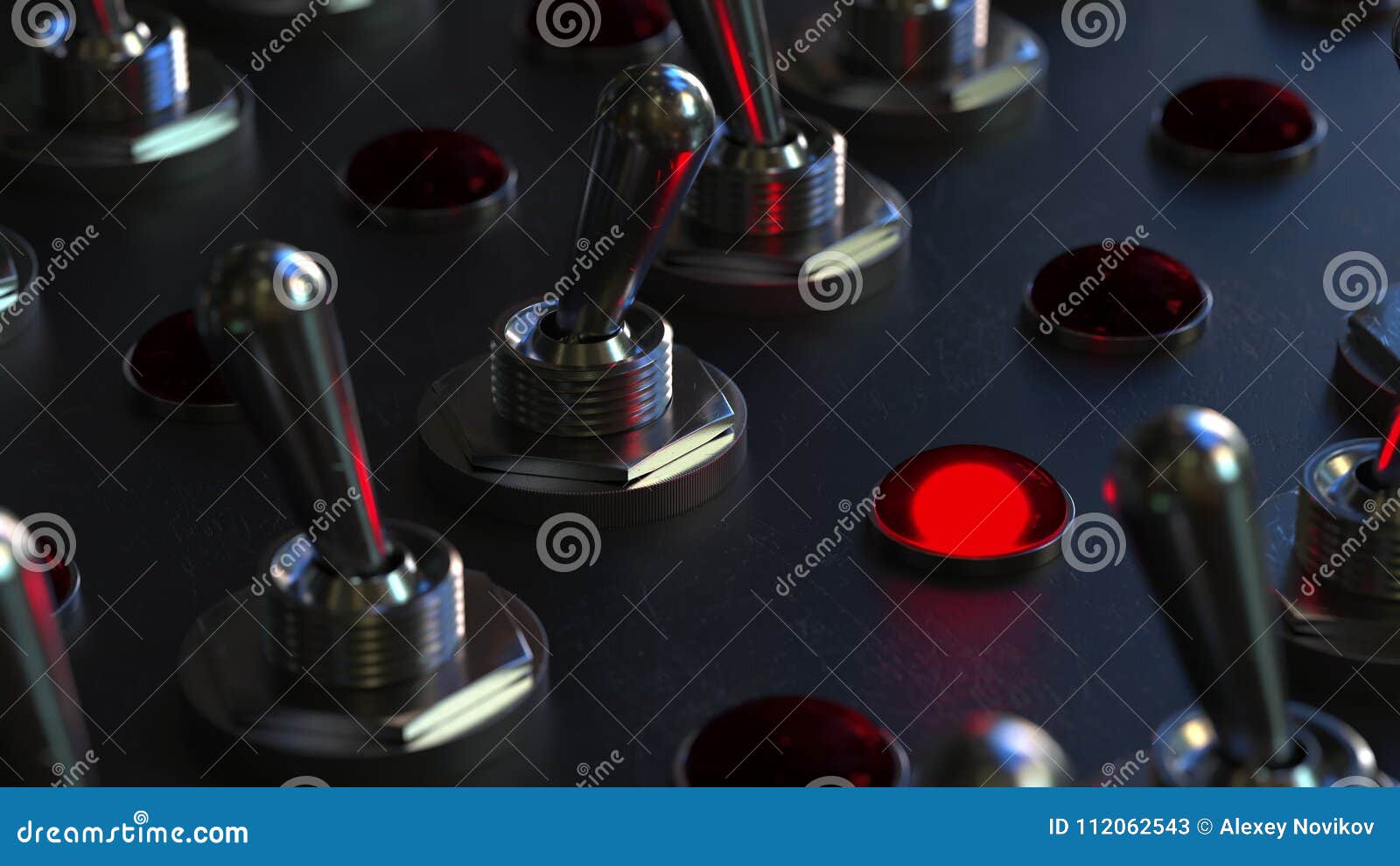 Switching Toggle Switch on a Control Panel, Red Light Turns on. 3D ...