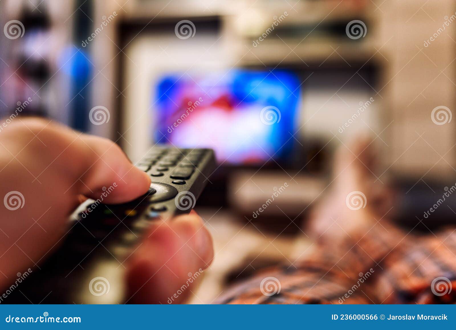 Switching TV Channels on TV with Remote Controller Stock Photo - Image ...