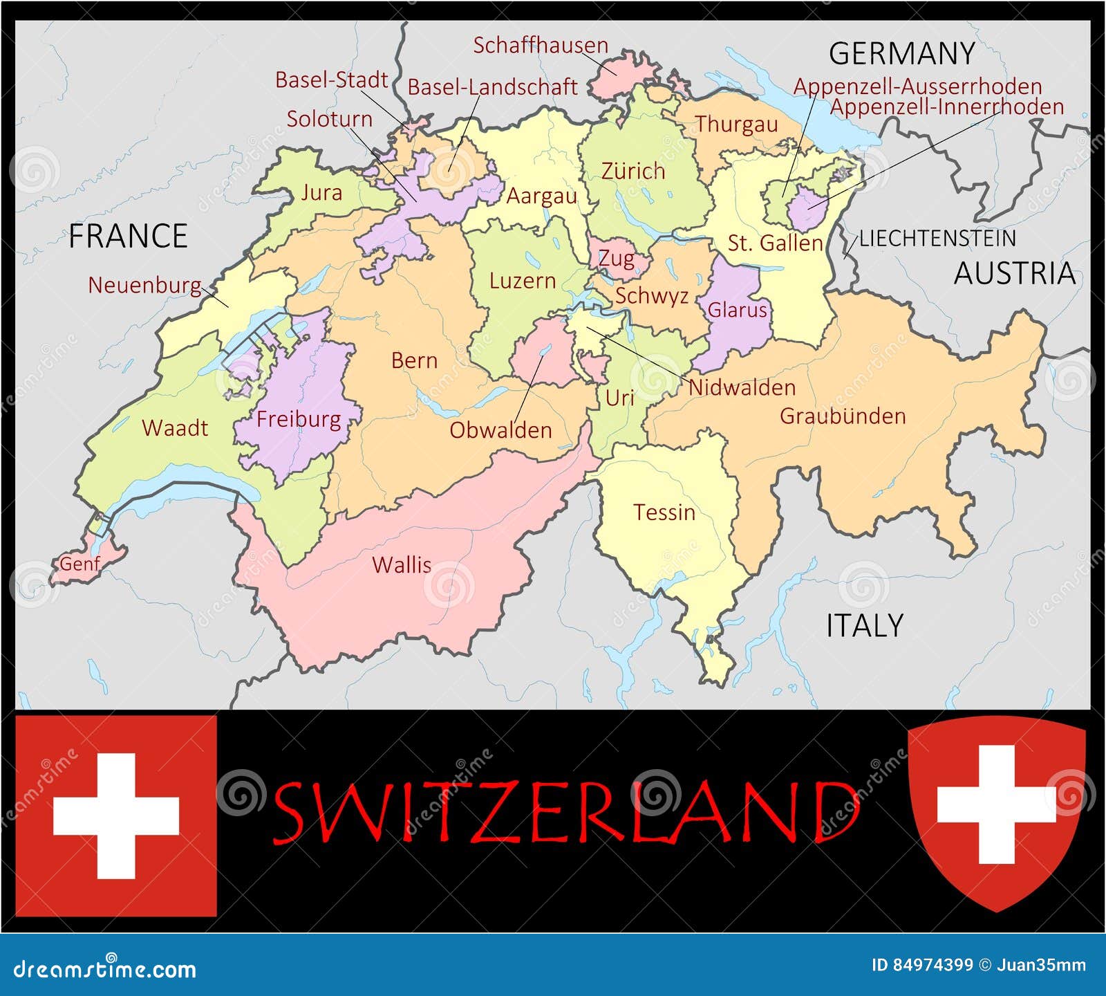 Switzerland Administrative Divisions Stock Illustration - Illustration ...