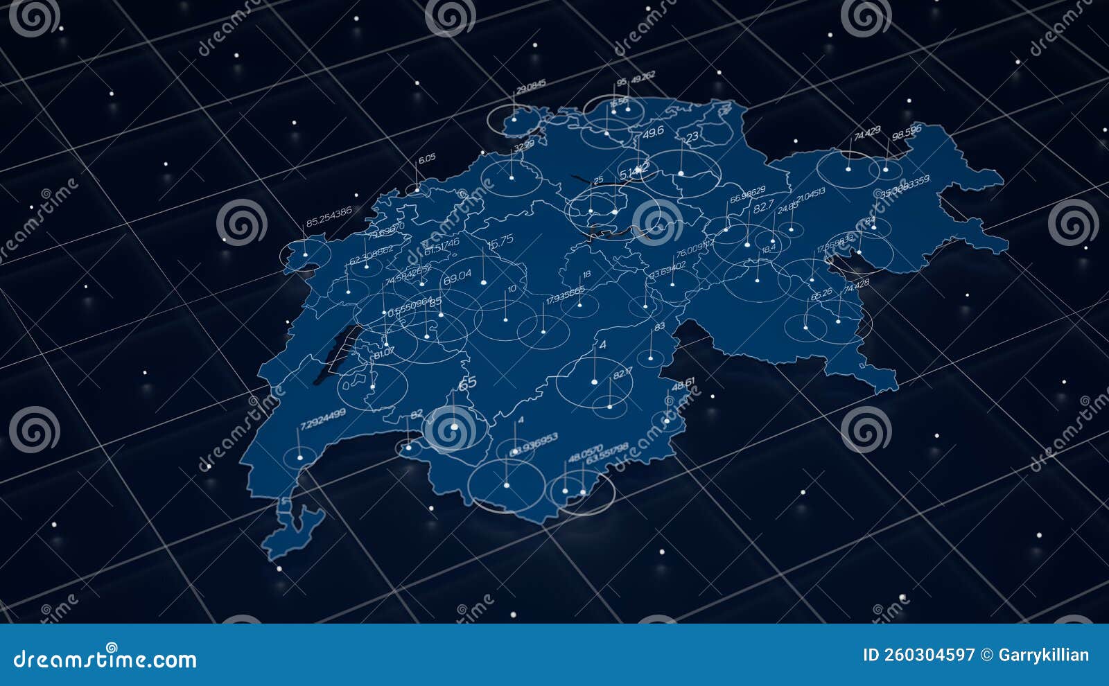 Switzerland Blue Map Big Data Visualization. Futuristic Map Infographic ...