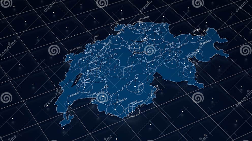 Switzerland Blue Map Big Data Visualization. Futuristic Map Infographic ...