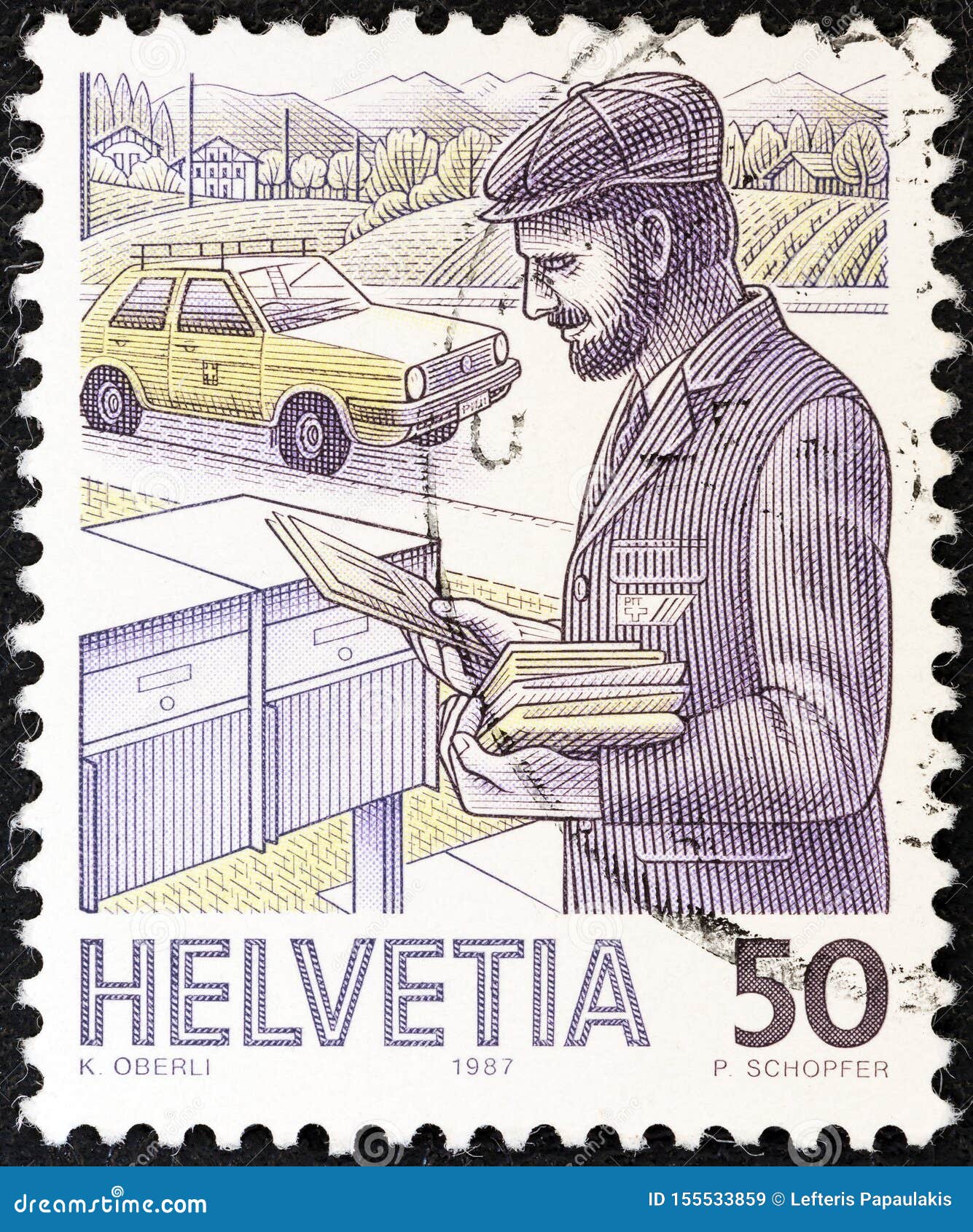 SWITZERLAND - CIRCA 1986: a Stamp Printed in Switzerland Shows Postman ...