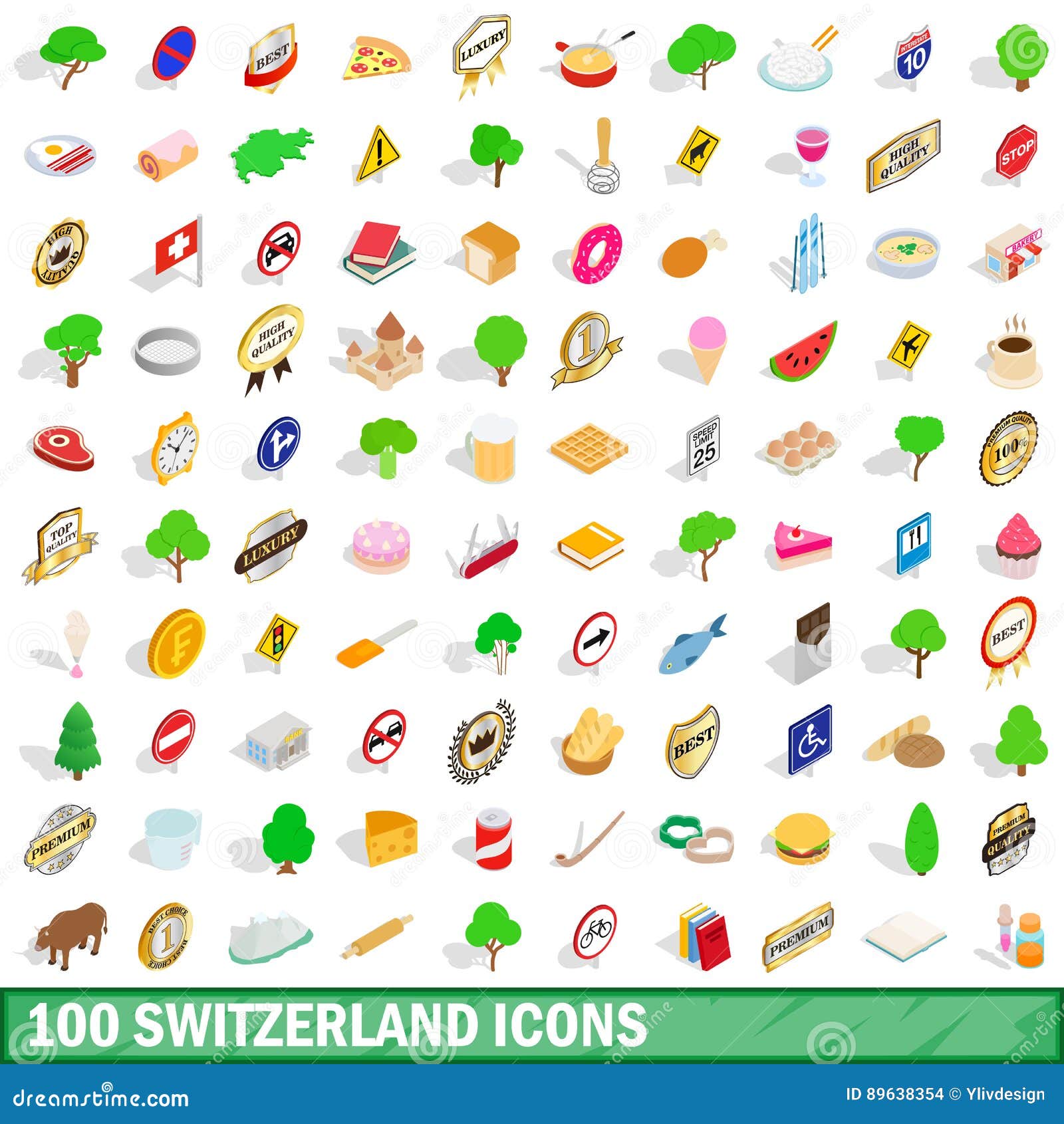 100 Switzerland Icons Set, Isometric 3d Style Stock Vector ...