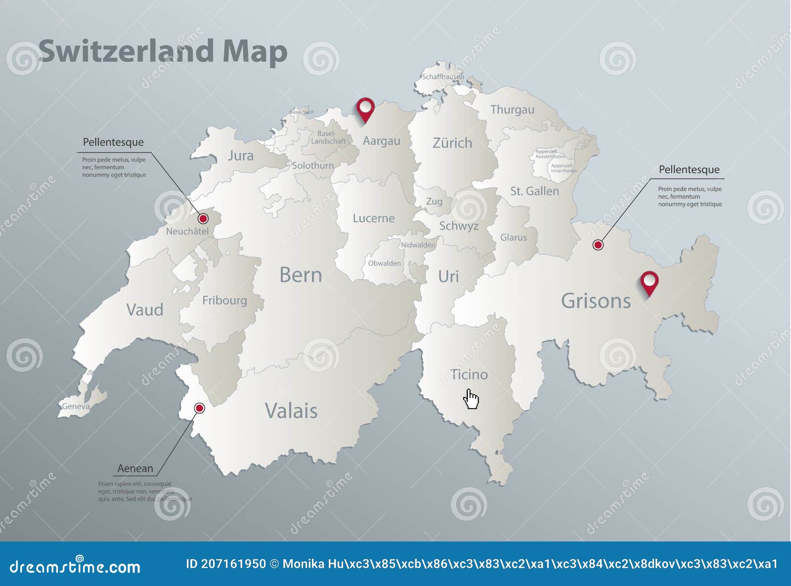Switzerland Map, Administrative Division with Names, Blue White Card ...