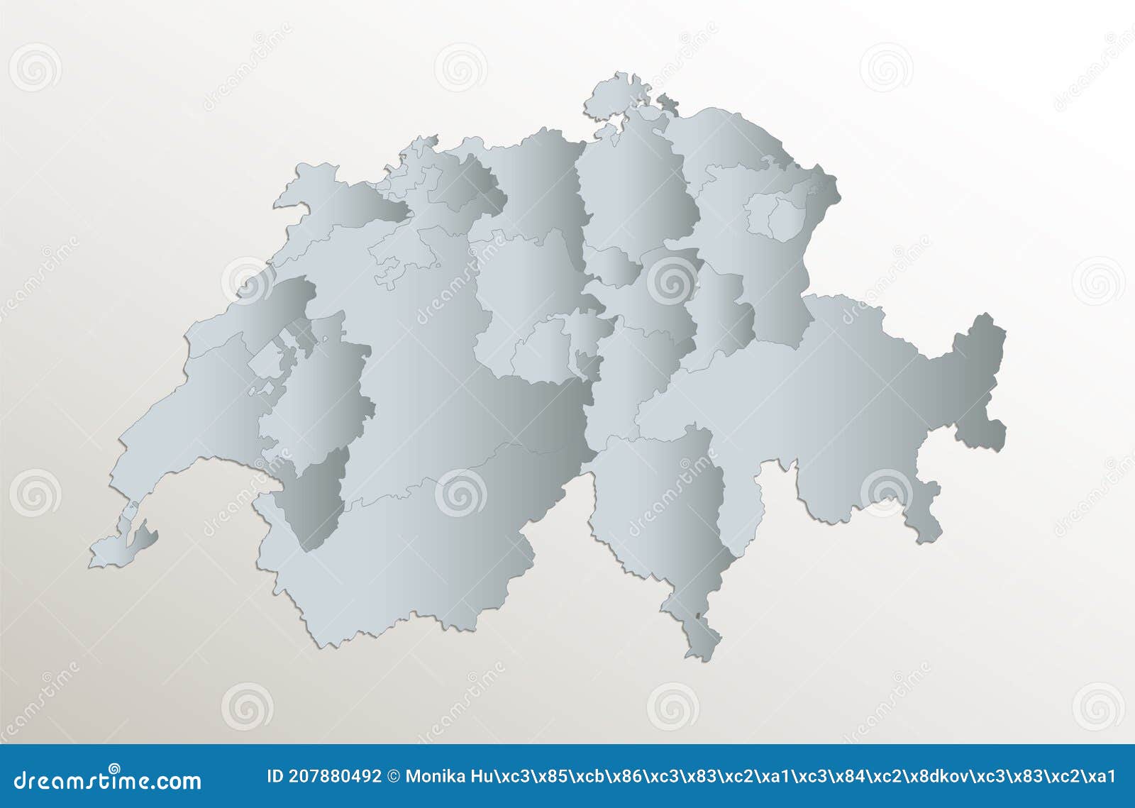 Switzerland Map, Administrative Division, White Blue Card Paper 3D ...