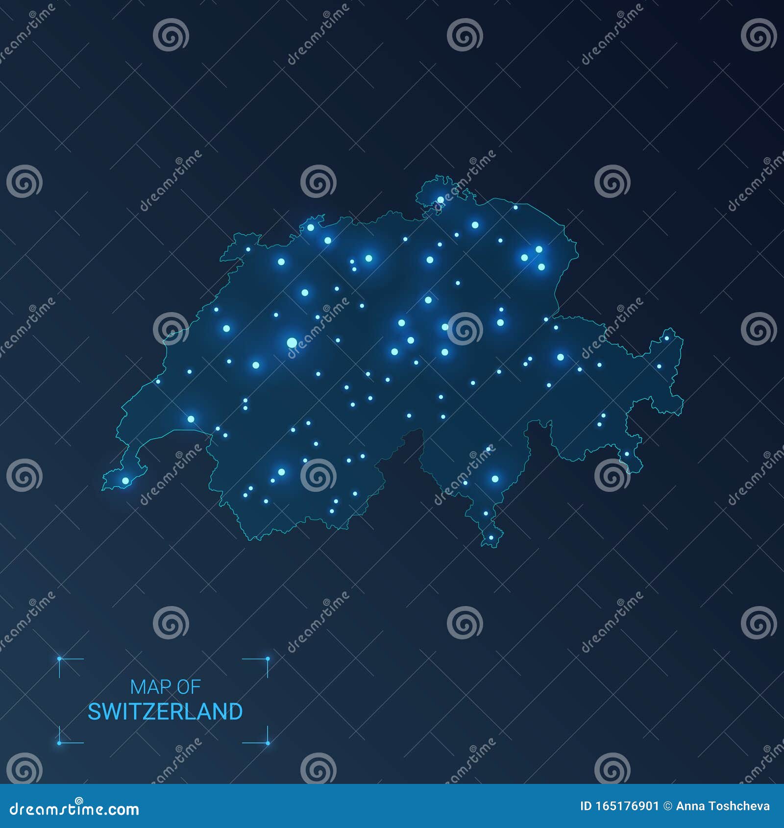 Switzerland Map with Cities. Stock Vector - Illustration of dots ...