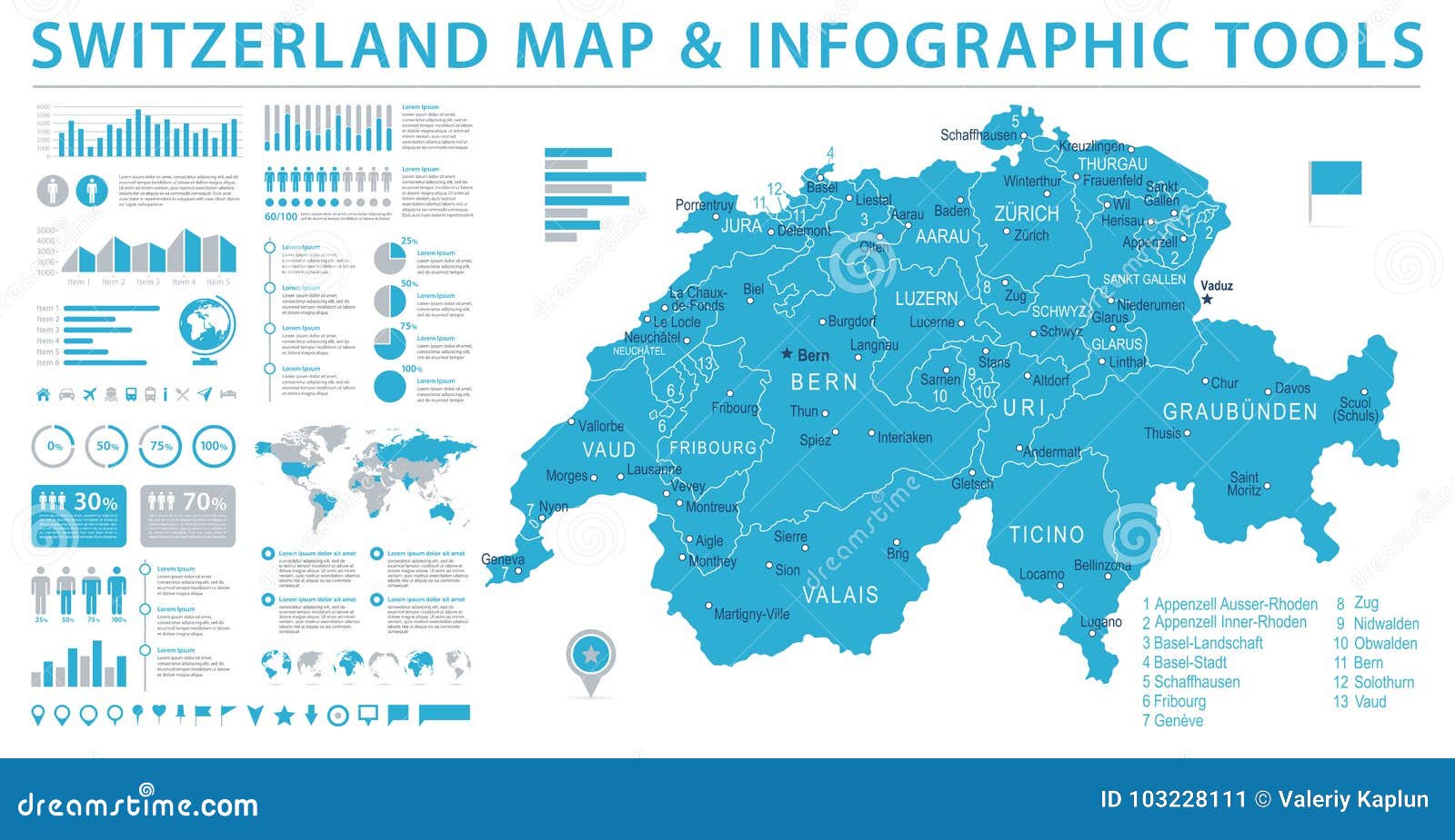 Switzerland Map - Info Graphic Vector Illustration Stock Illustration ...