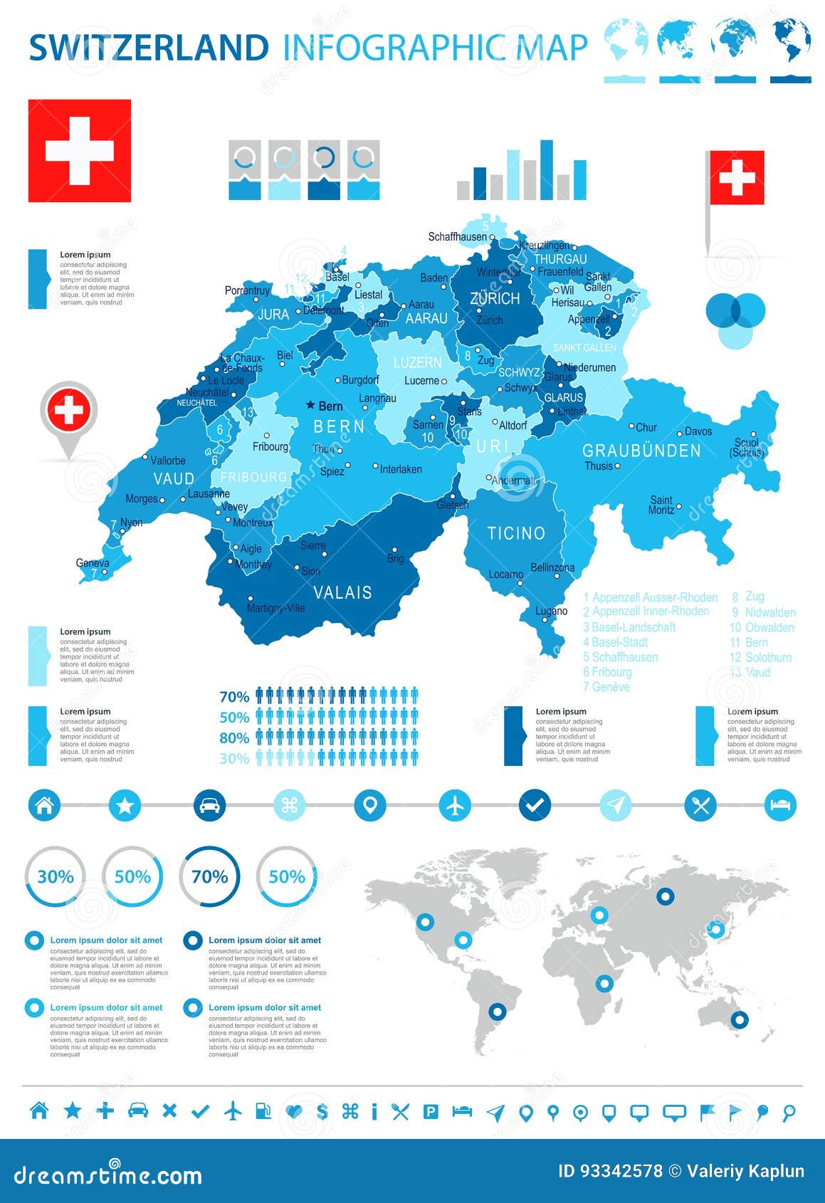 Switzerland - Map and Flag - Infographic Illustration Stock ...