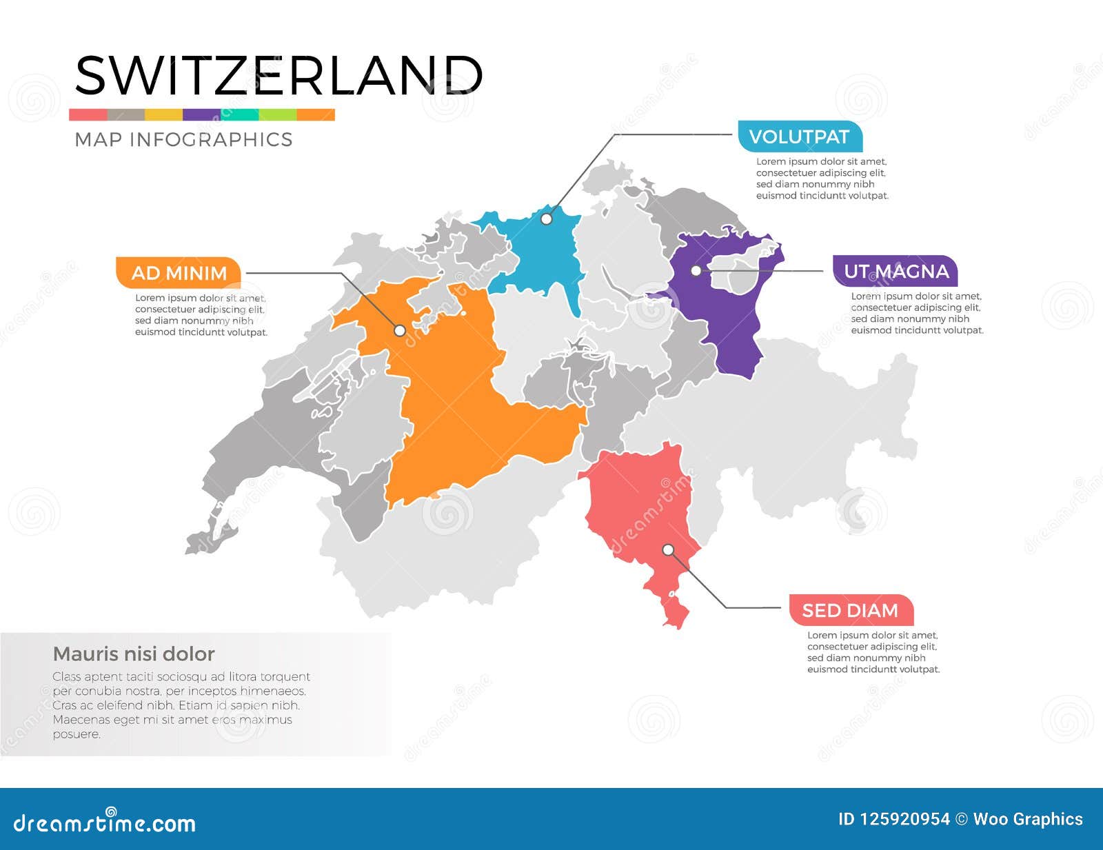 Switzerland Map Infographics Vector Template with Regions and Pointer ...