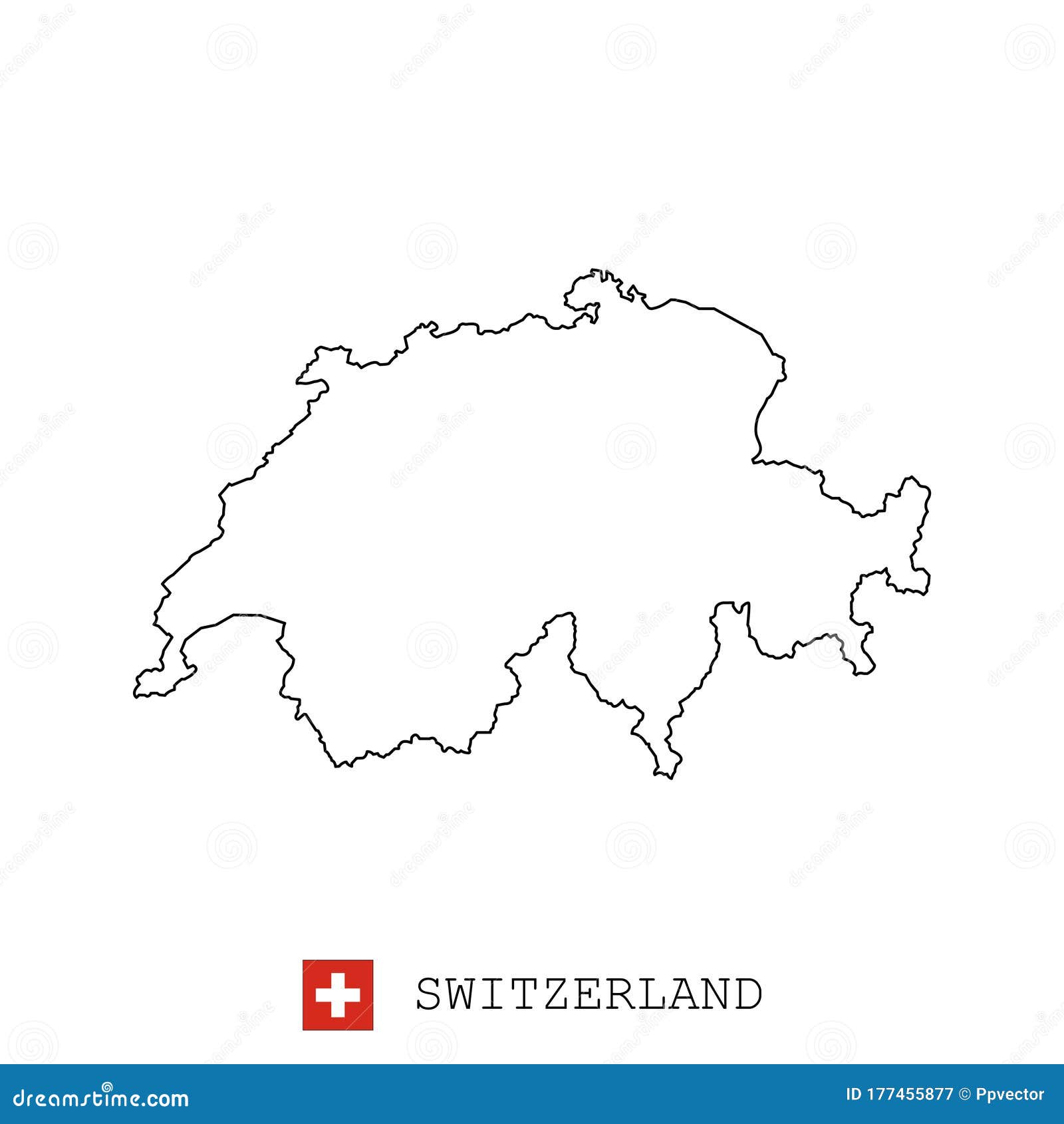 Switzerland Map Line, Linear Thin Vector. Switzerland Simple Map Stock ...