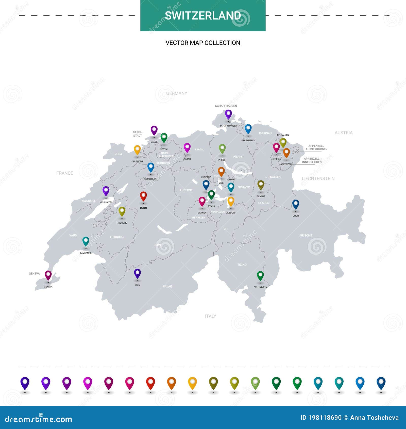 Switzerland Map with Location Pointer Marks. Stock Vector ...